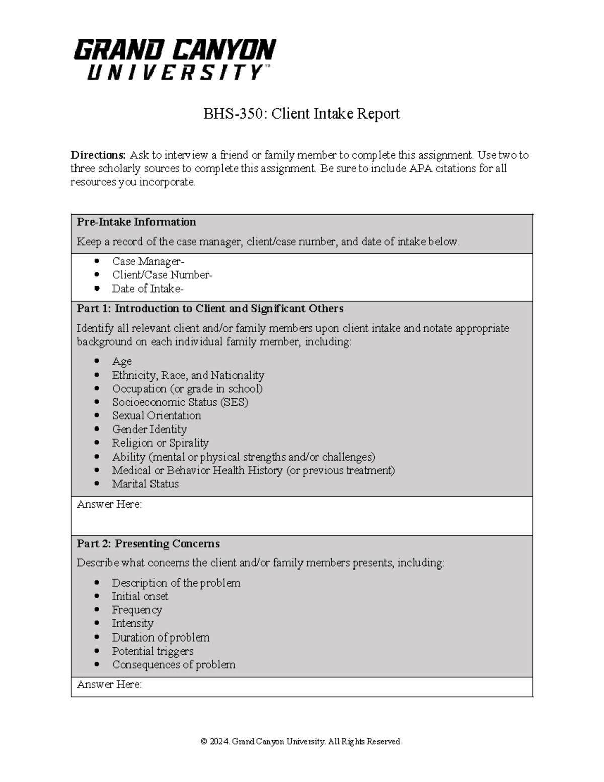 BHS 350: RS T4 Client Intake Report Guidelines and Structure - Studocu