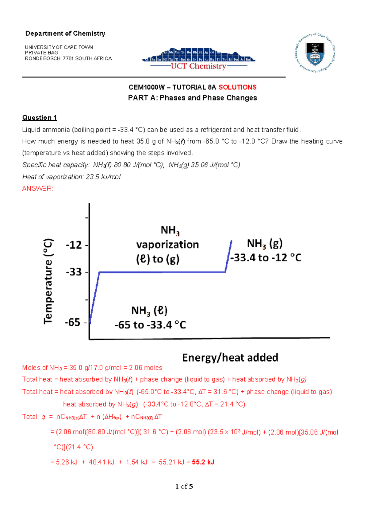 Tutorial 8A (Phases and Phase Changes) Solutions - CEM1000W – TUTORIAL 8A SOLUTIONS PART A ...