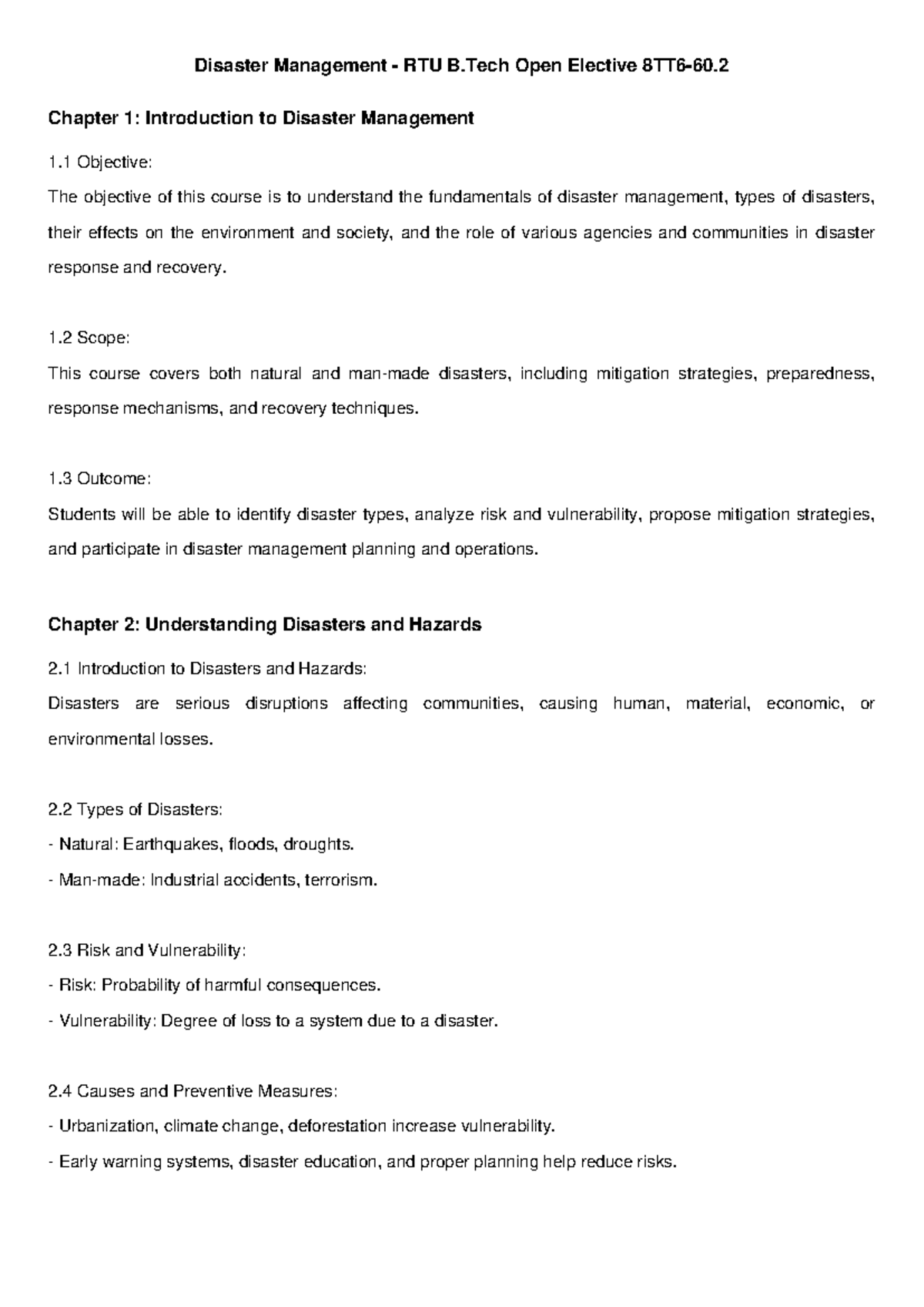 Disaster Management RTU B.Tech Open Elective: Intro & Types of ...