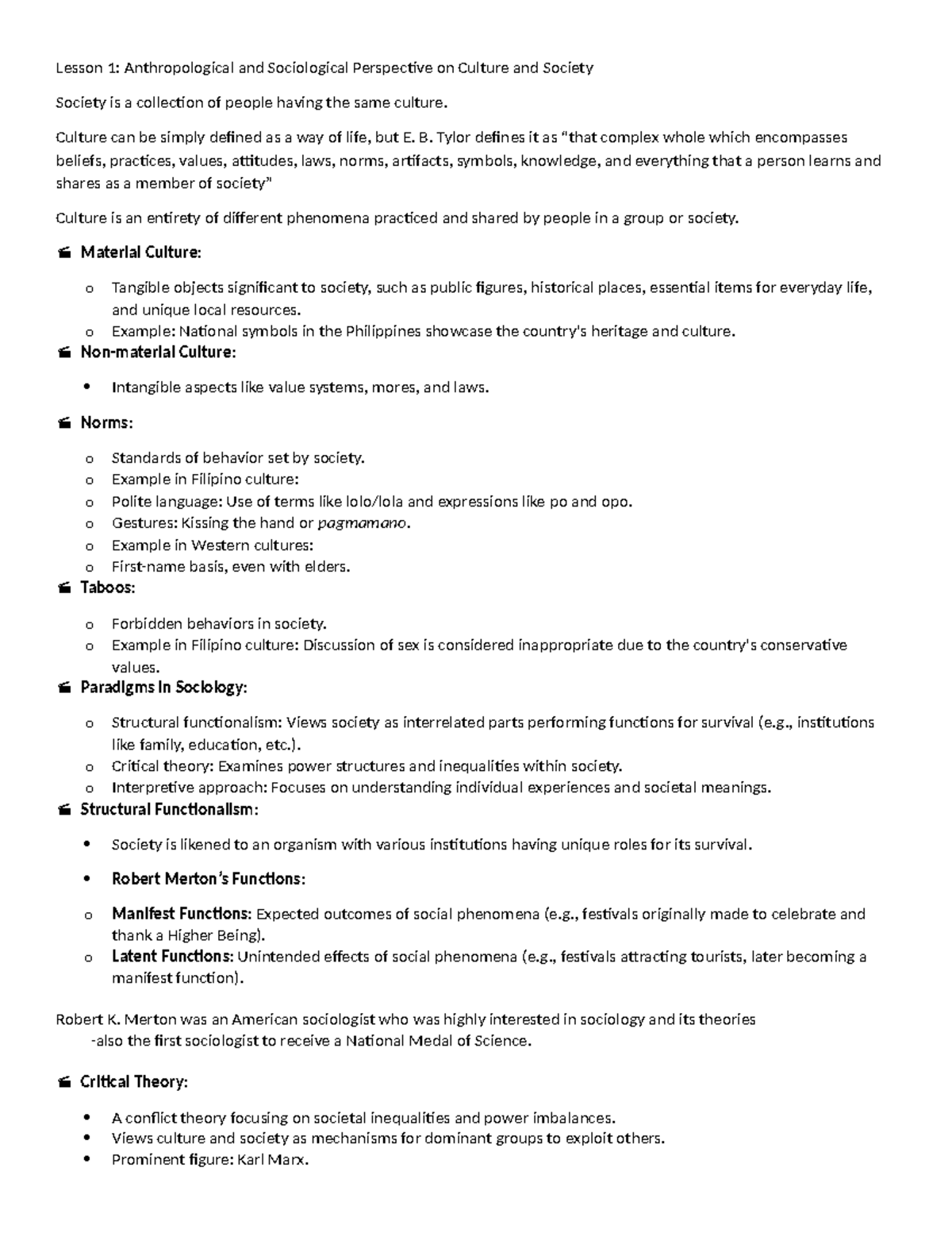 Lesson 1 - Notes: Understanding Culture and Society (UCSP 4th Quarter ...