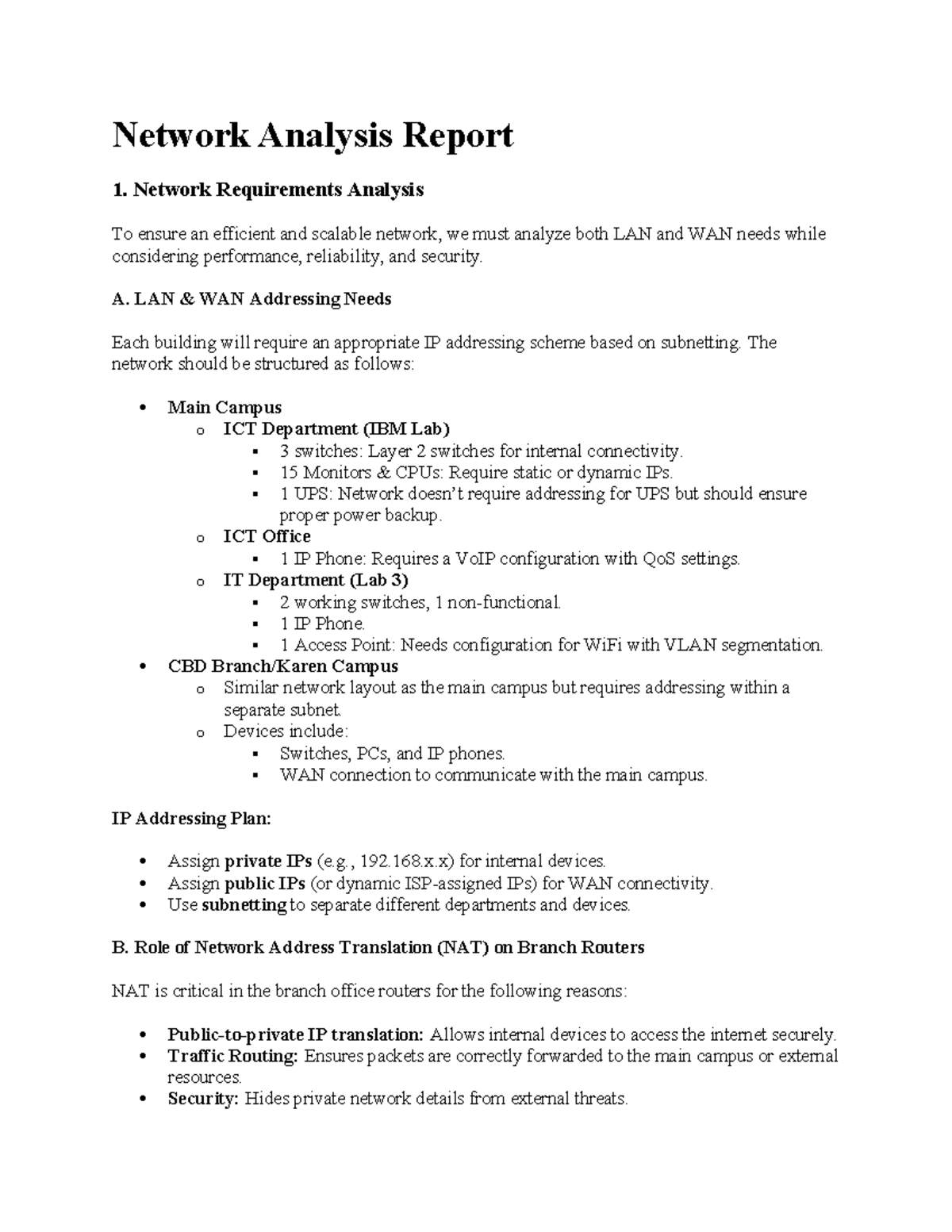 Network Analysis Report 1: LAN & WAN Requirements Overview - Studocu