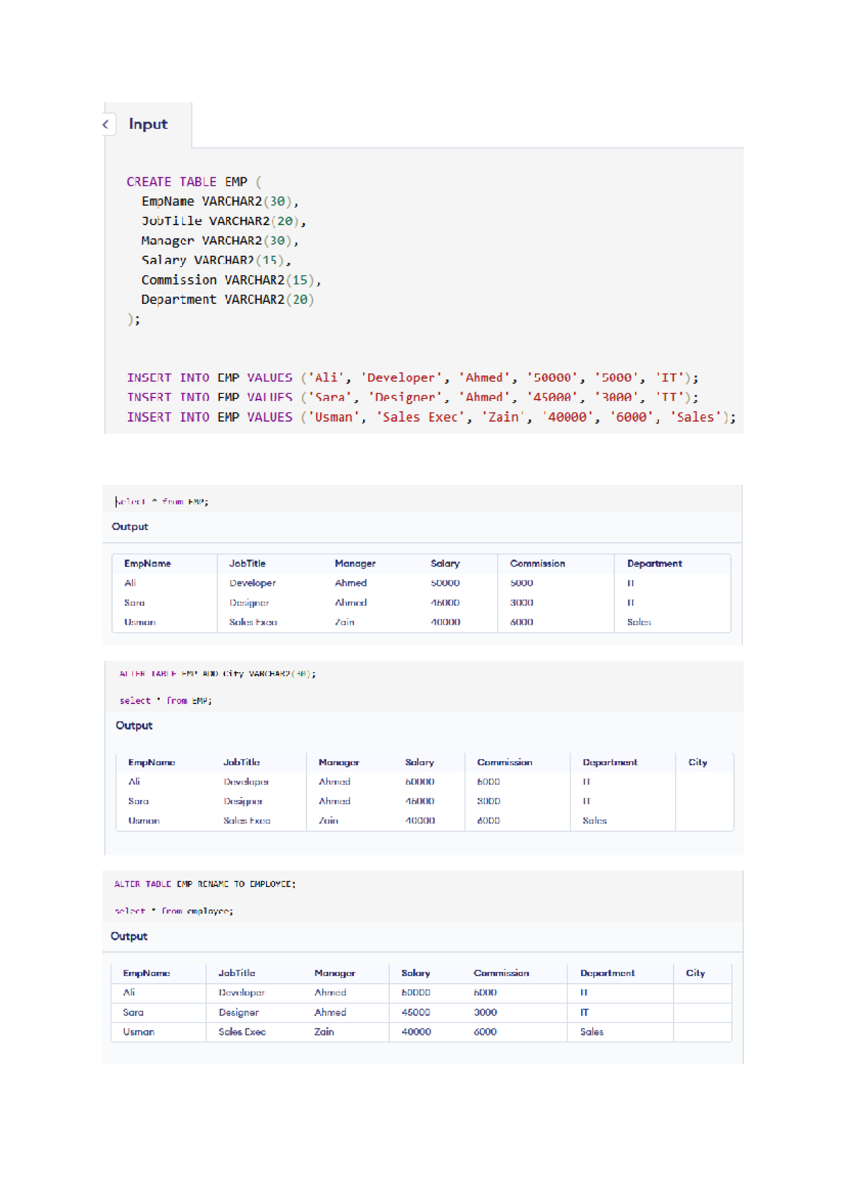 Task 8 - SQL Operations on EMP Table Structure and Data - Studocu