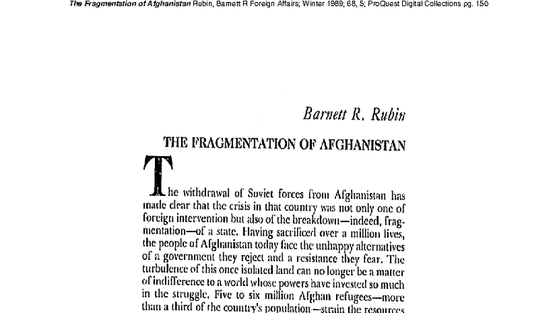 The Fragmentation of Afghanistan: Insights and Analysis - SISG­762­002 ...