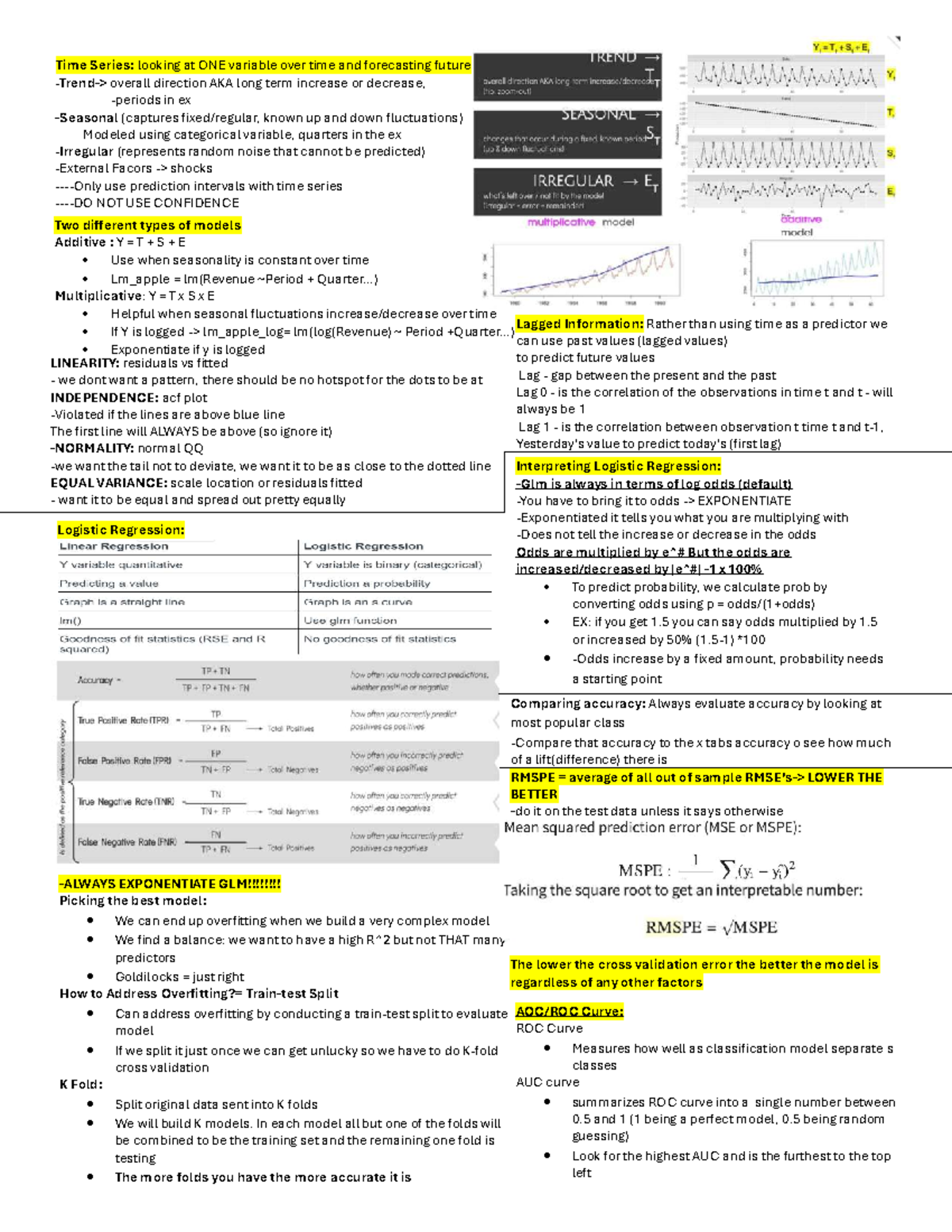 Stats 101: Final Exam Cheat Sheet on Time Series Analysis - Studocu