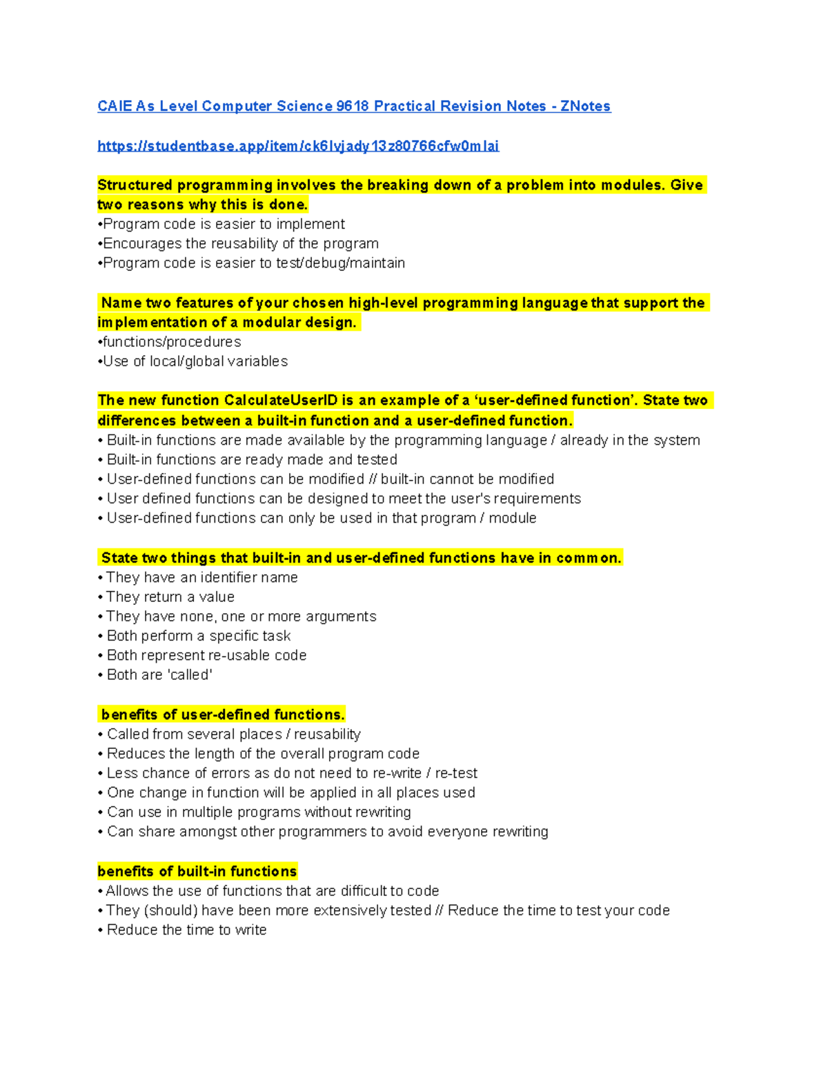 As Level Cs P2 Notes Caie As Level Computer Science 9618 Practical