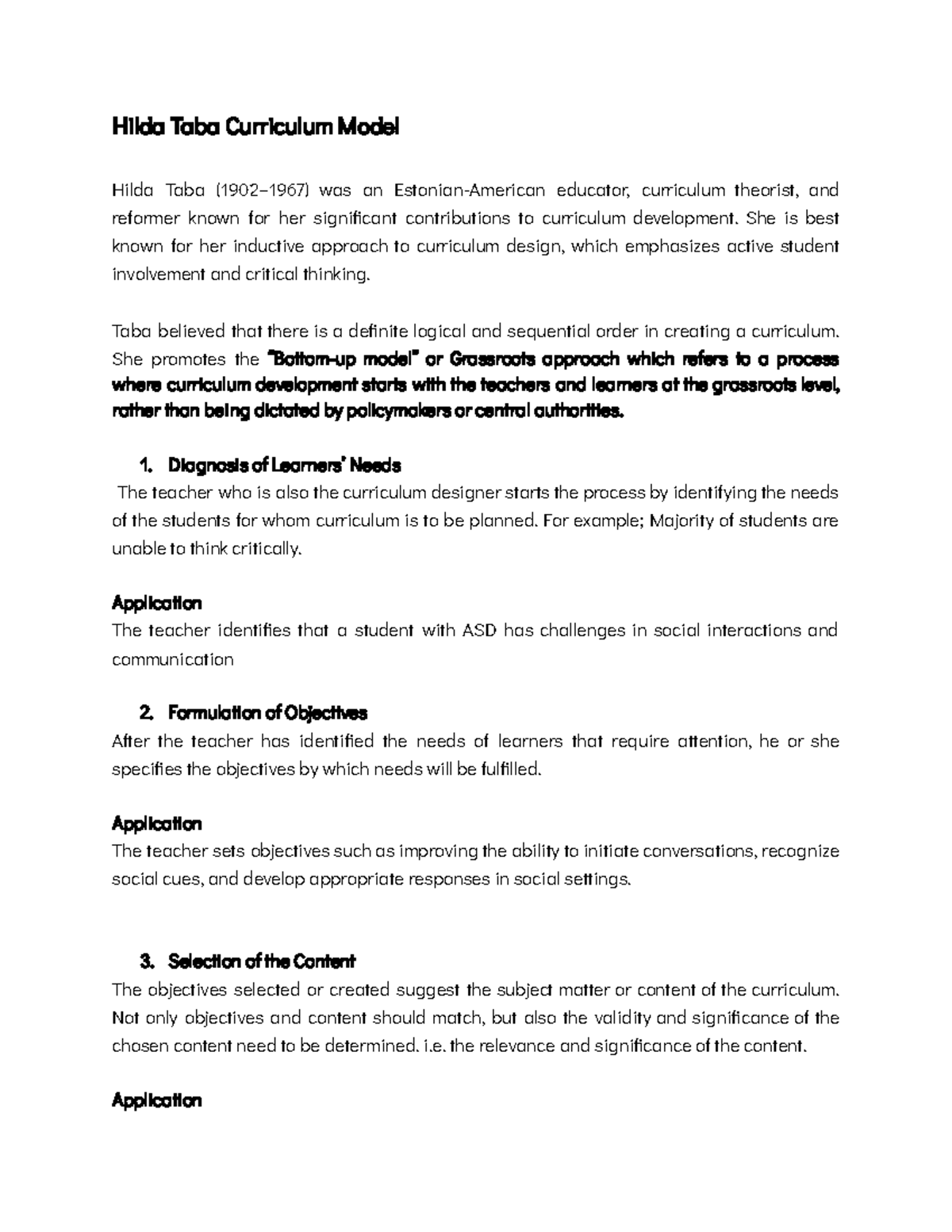 Hilda Taba Curriculum Model: A Comprehensive Overview - Studocu