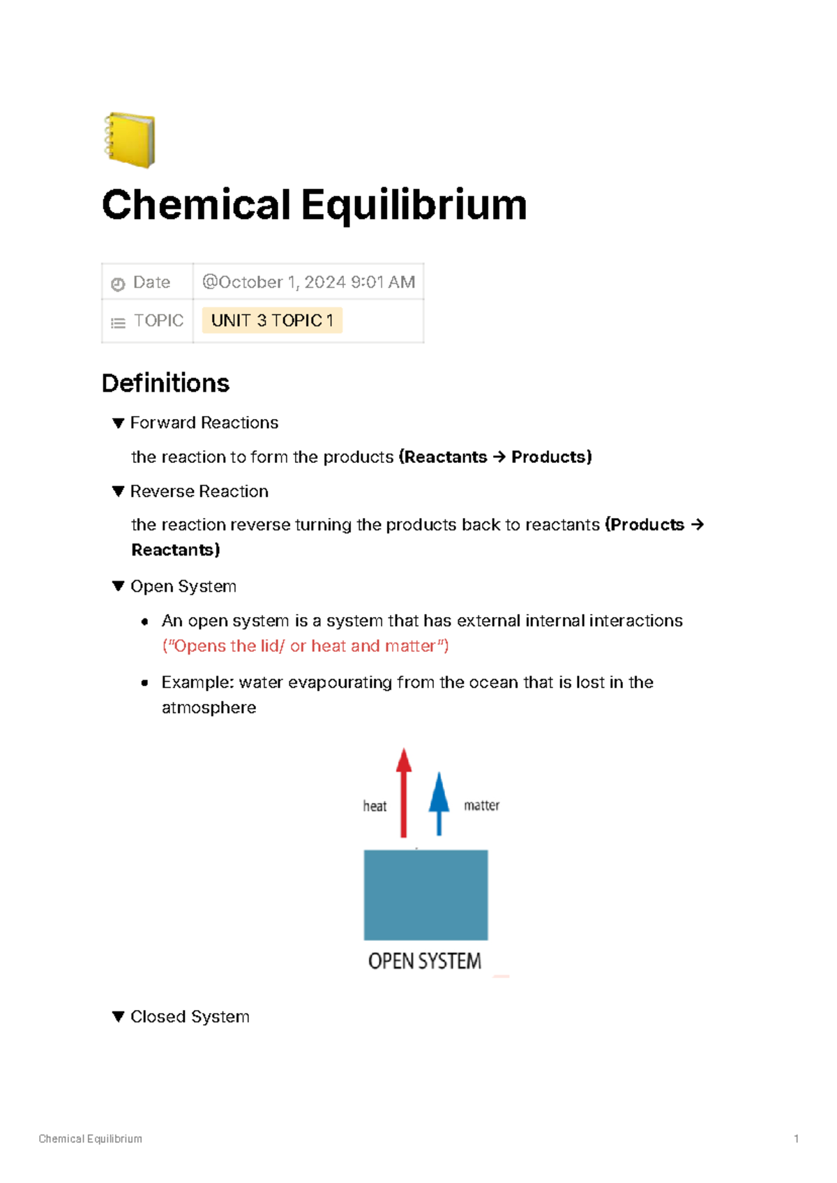 Chemical Equilibrium Notes - Unit 3: Topic 1 Overview - Studocu