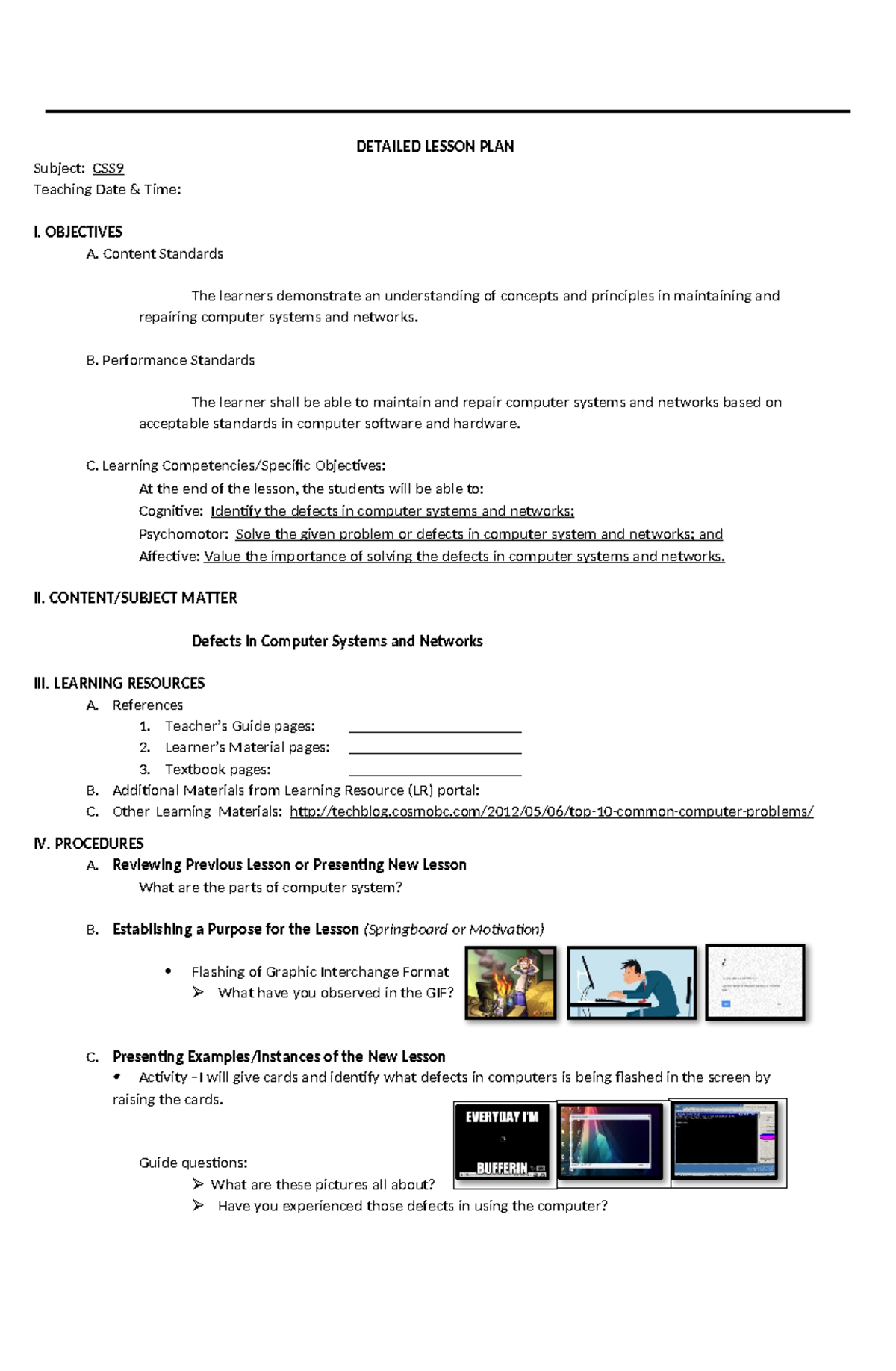 DLP: CSS9 Computer System Servicing Lesson Plan by Lozada - Studocu