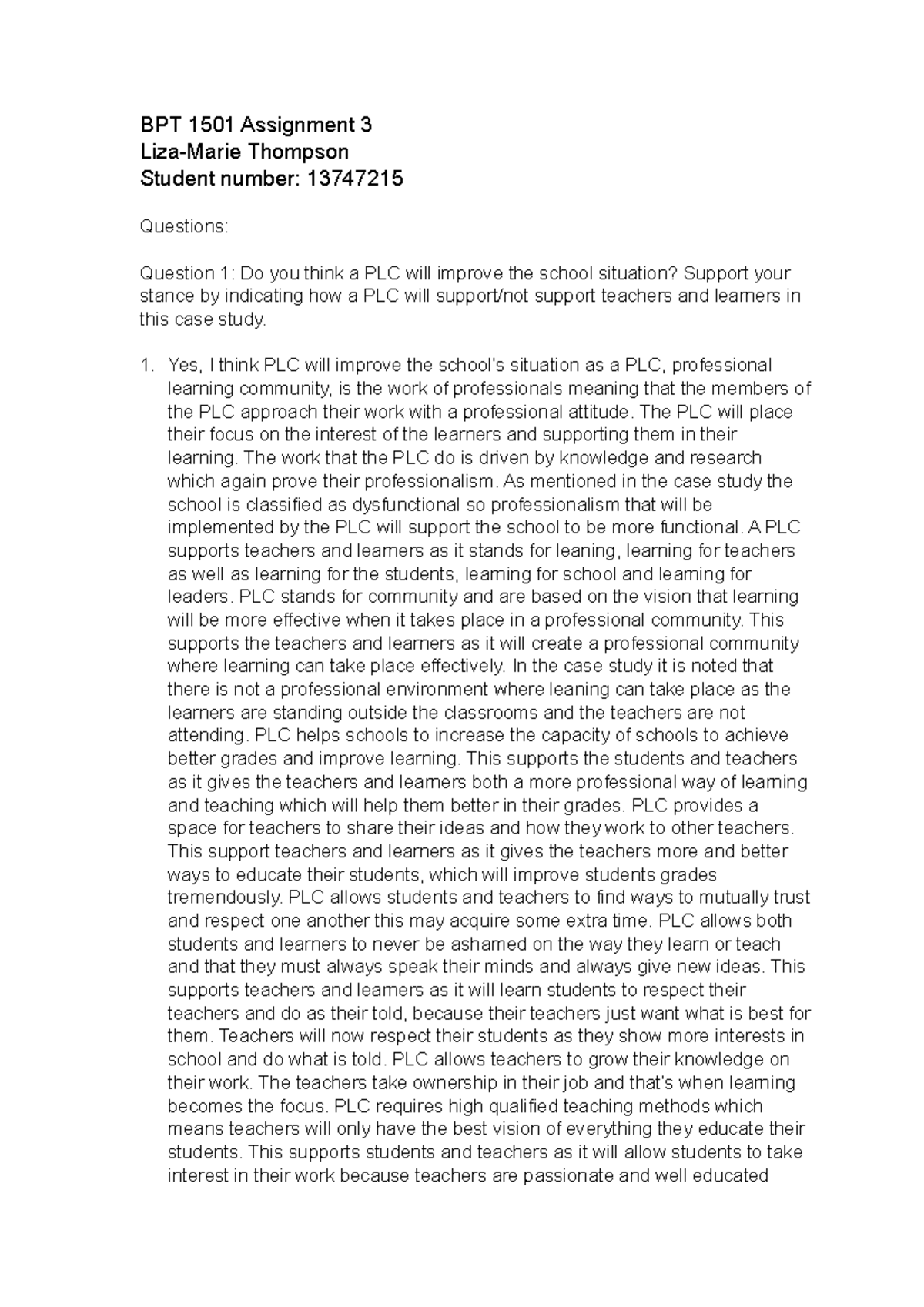 BPT1501 - Assignment 3 - 2021 being a professional teacher - BPT 1501 ...