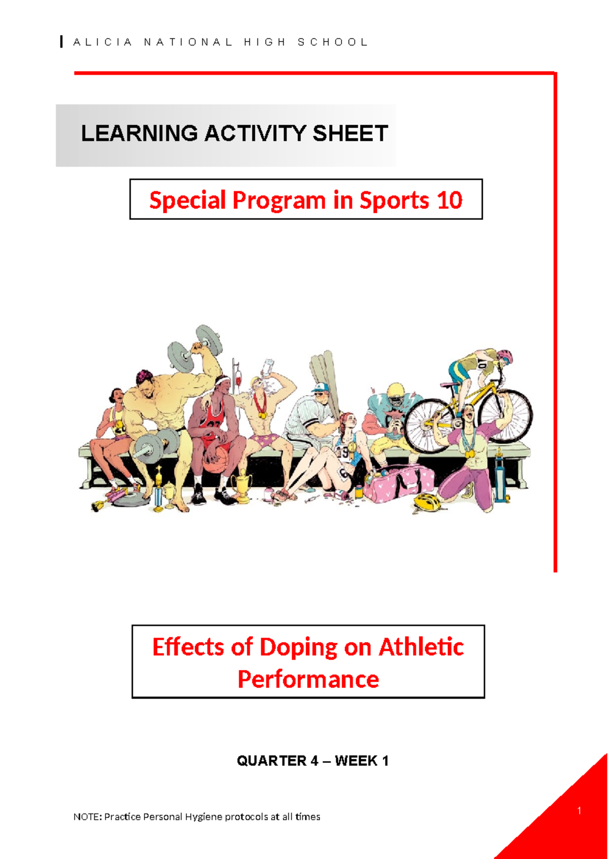 SPS 10 Learning Activity Sheet: Effects of Doping on Athletes Q4 W1 ...