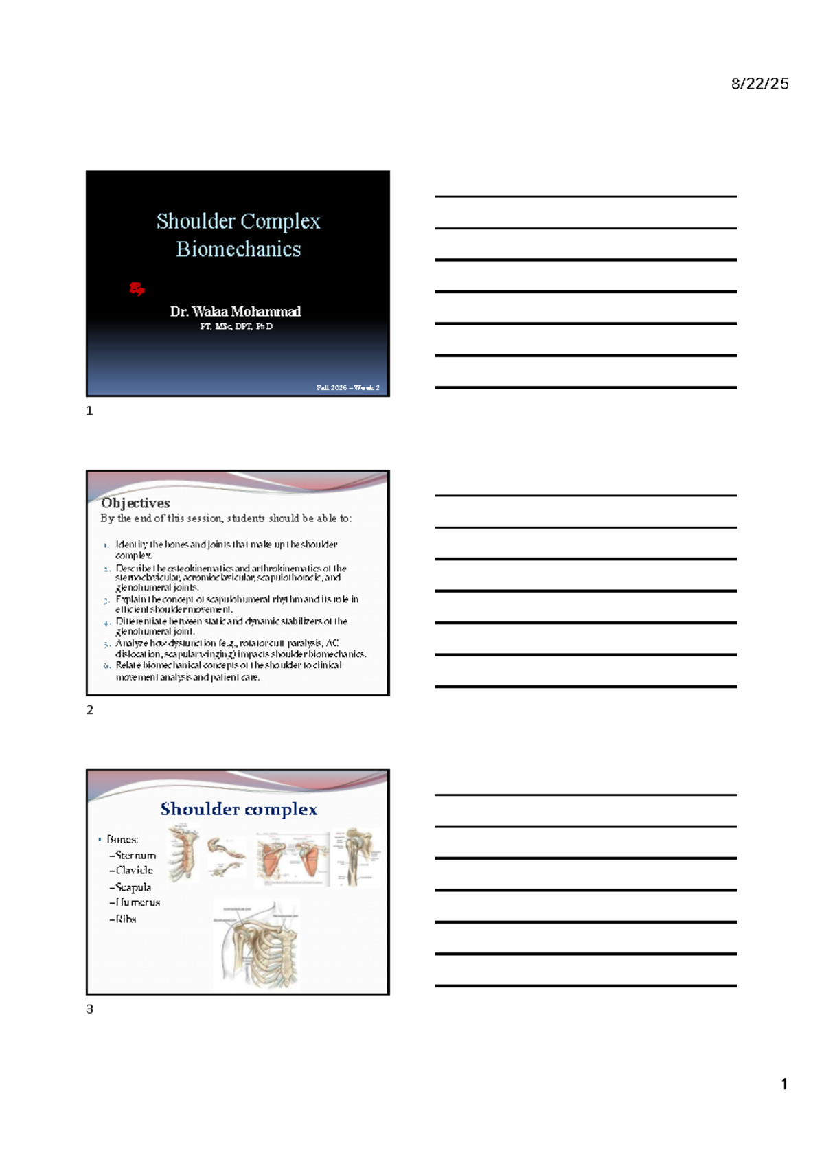 Shoulder Complex Biomechanics: Fall 2025 Week 2 Overview - Studocu