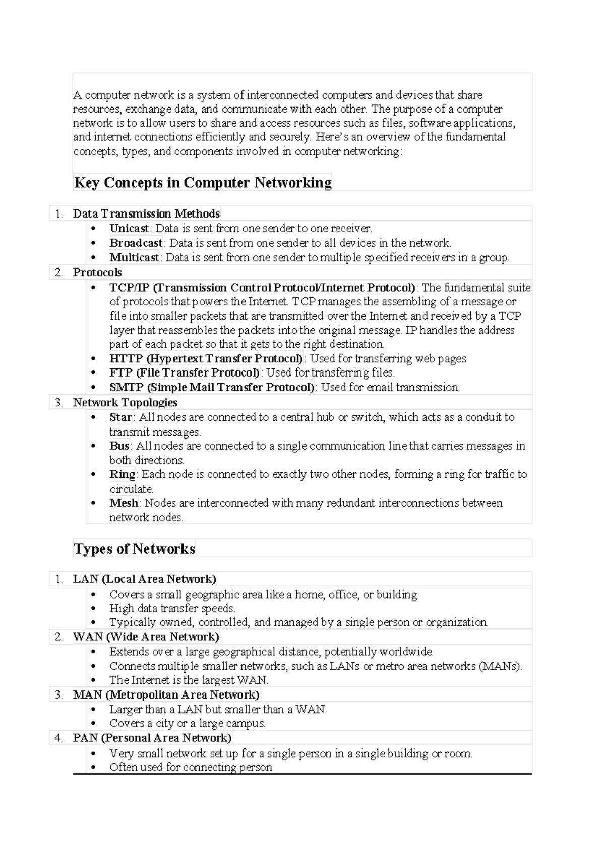 ICT 9: Overview of Computer Networking Concepts and Types - Studocu