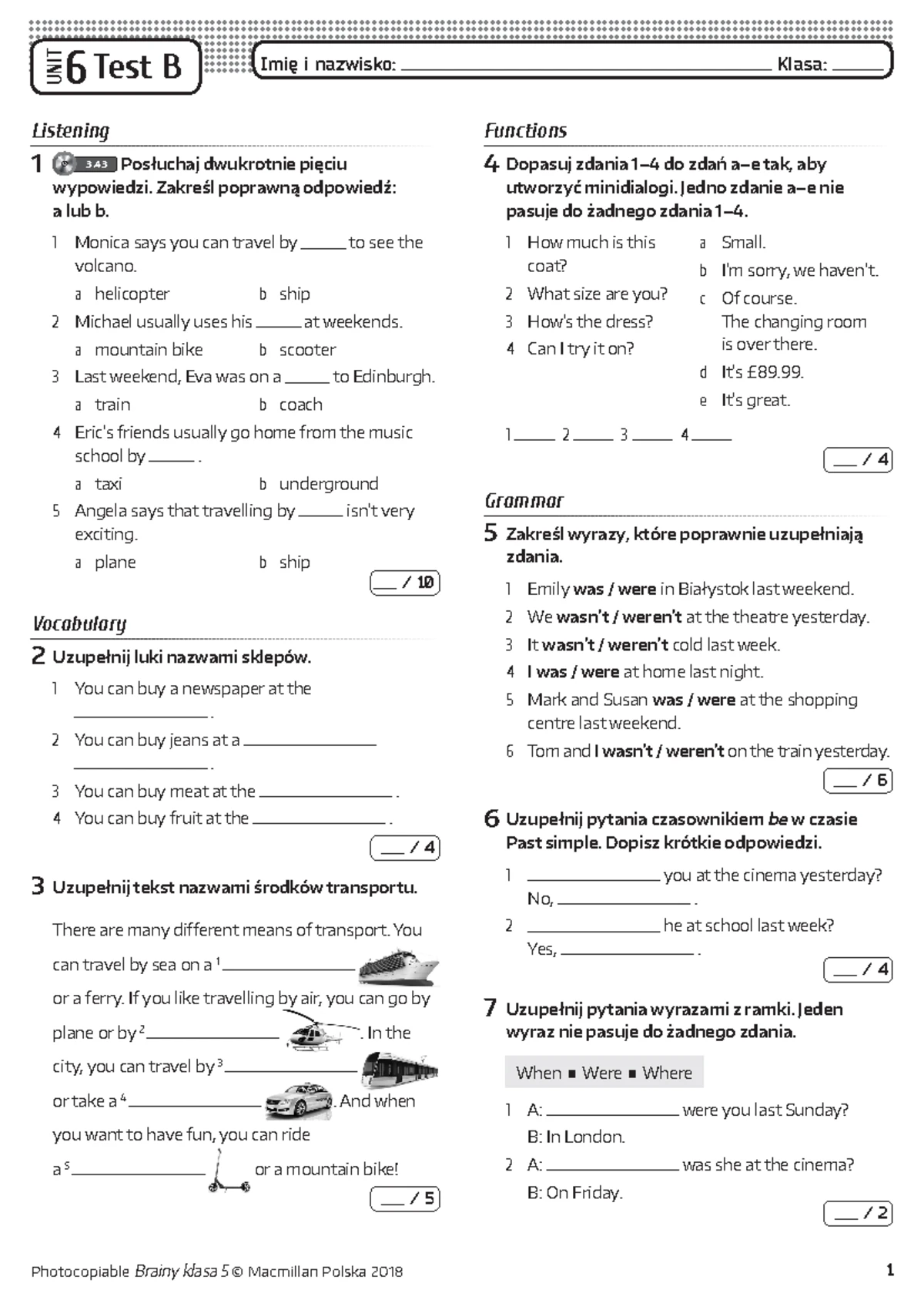Together kl4 U7 Unit Test Group A - Listening, Vocabulary, Grammar ...