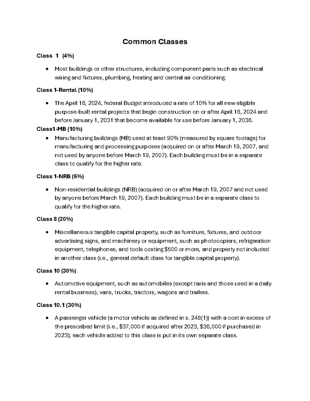 CCA Rates Overview and Classifications for 2024 Budget - Studocu