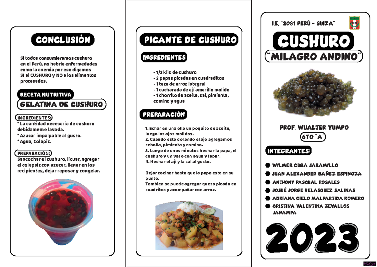 Triptico de Cushuro: Recetas y Beneficios Nutricionales - Studocu