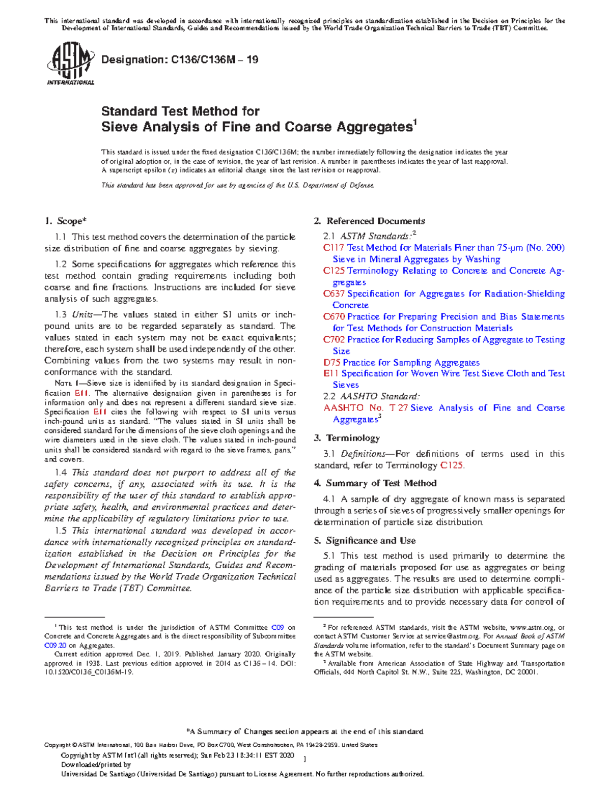 ASTM C136/C136M-19: Standard Test Method for Sieve Analysis of ...