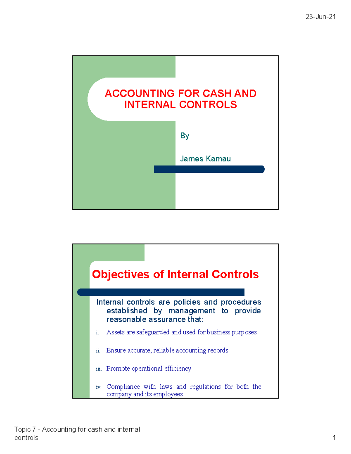 Topic 7 - Accounting for cash and internal controls - Topic 7 ...