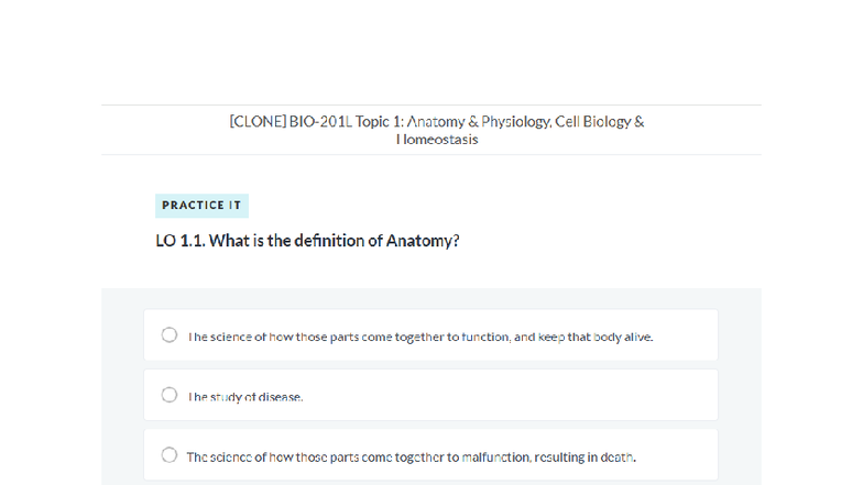 BIO 201 Anatomy & Physiology I Lab: Homeostasis & Cell Biology Review ...