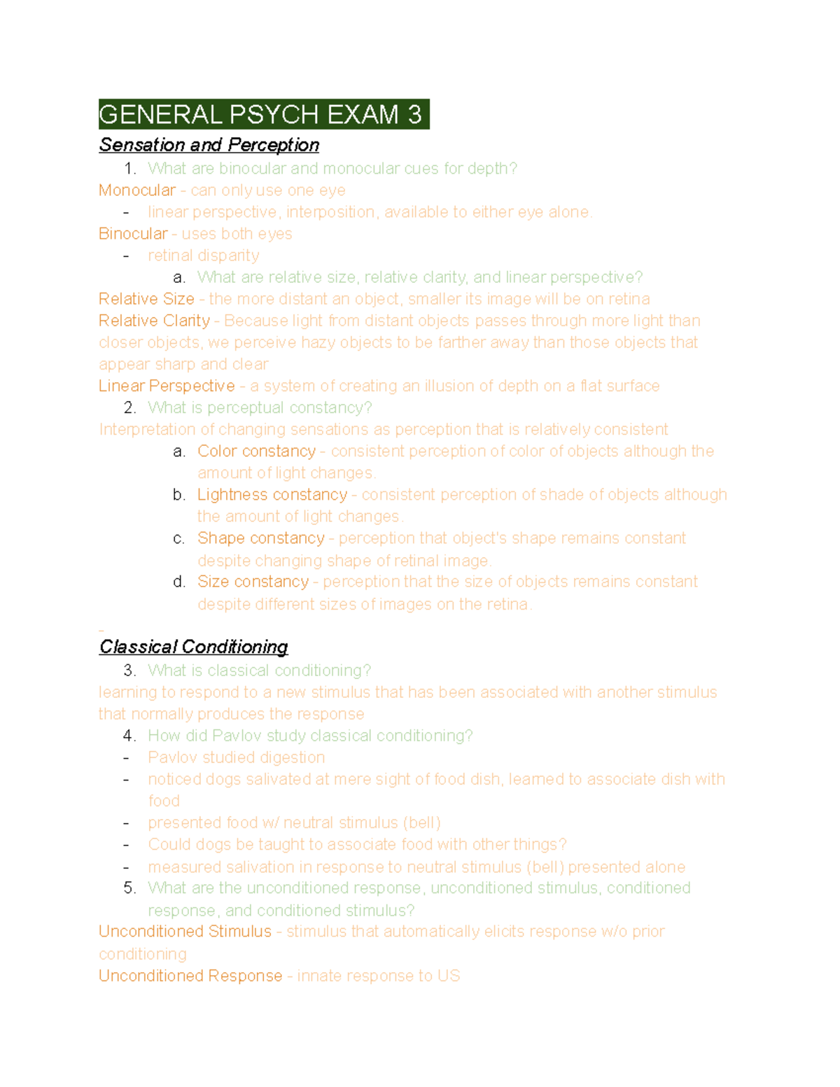 Gen psych 3 study guide - GENERAL PSYCH EXAM 3 Sensation and Perception ...