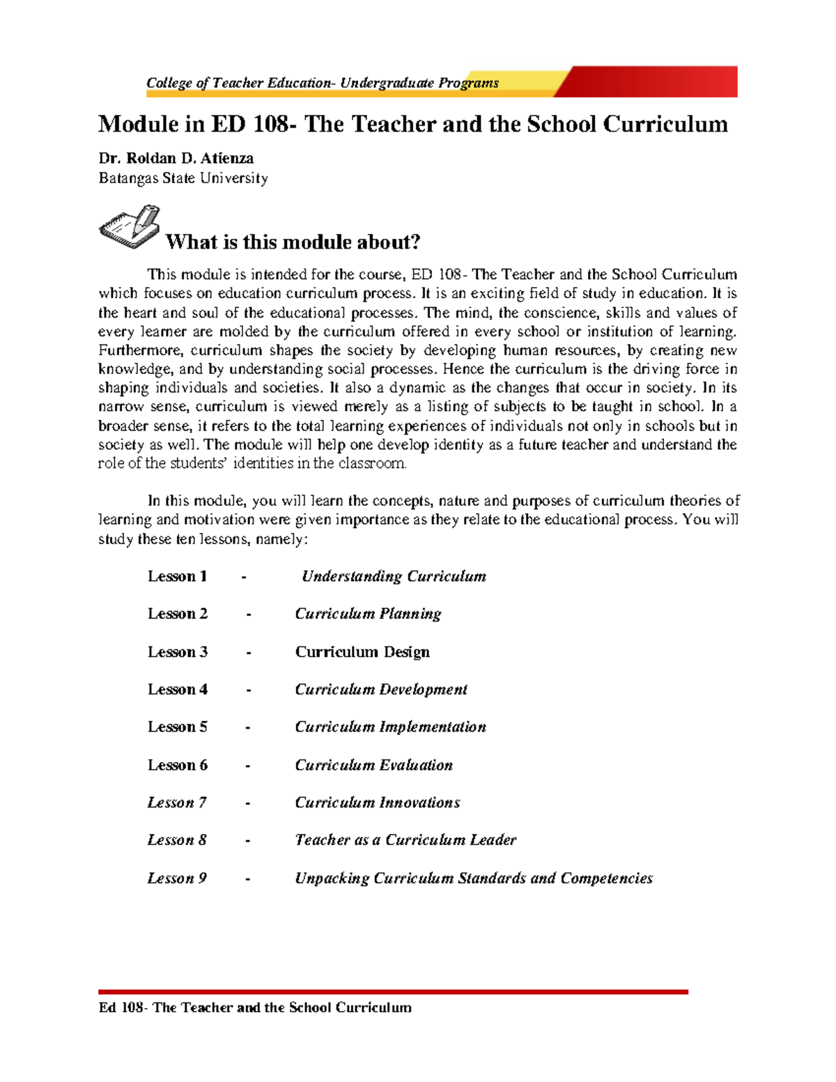 Module ED-108-THE- Teacher-AND-THE- School- Curriculum - Module in ED 108- The Teacher and the ...