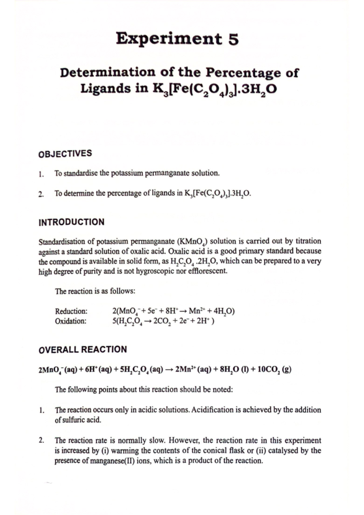 CHM361 EXP5 - Determination of Ligands Percentage Lab Manual - Studocu