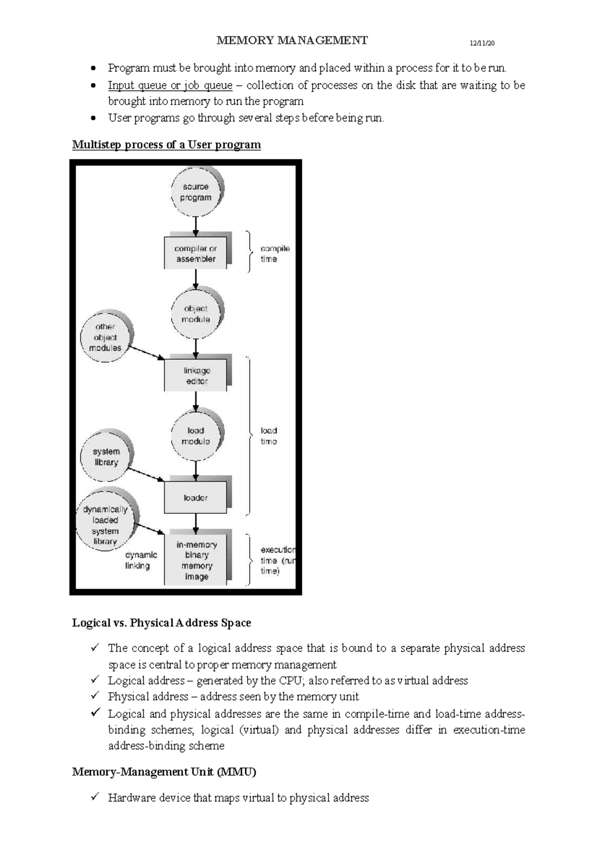 MEMORY MANAGEMENT Strategies in OS (SS & OS 5) - Studocu