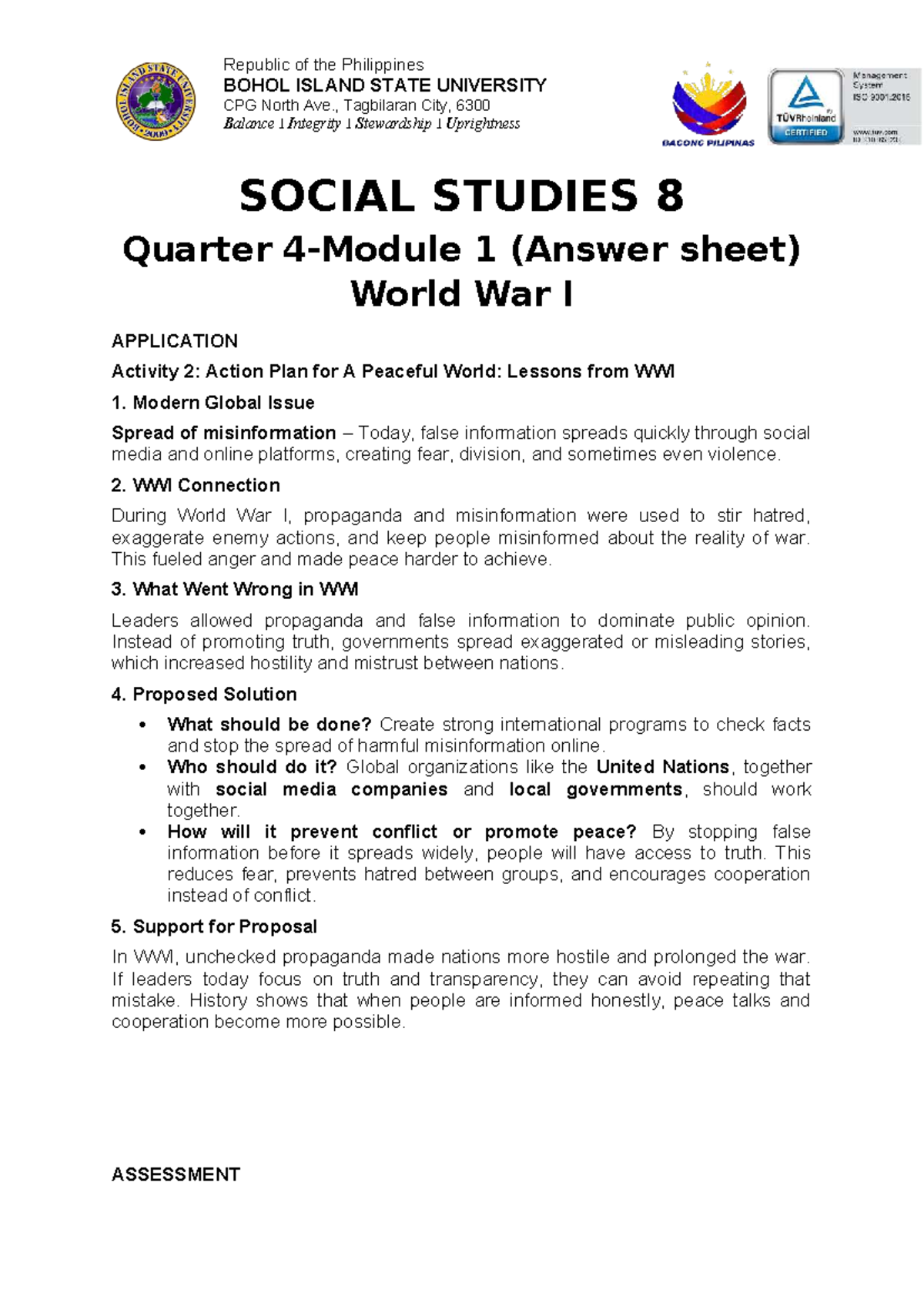 SOCIAL STUDIES 8: WWI Application Activity & Notes - Studocu