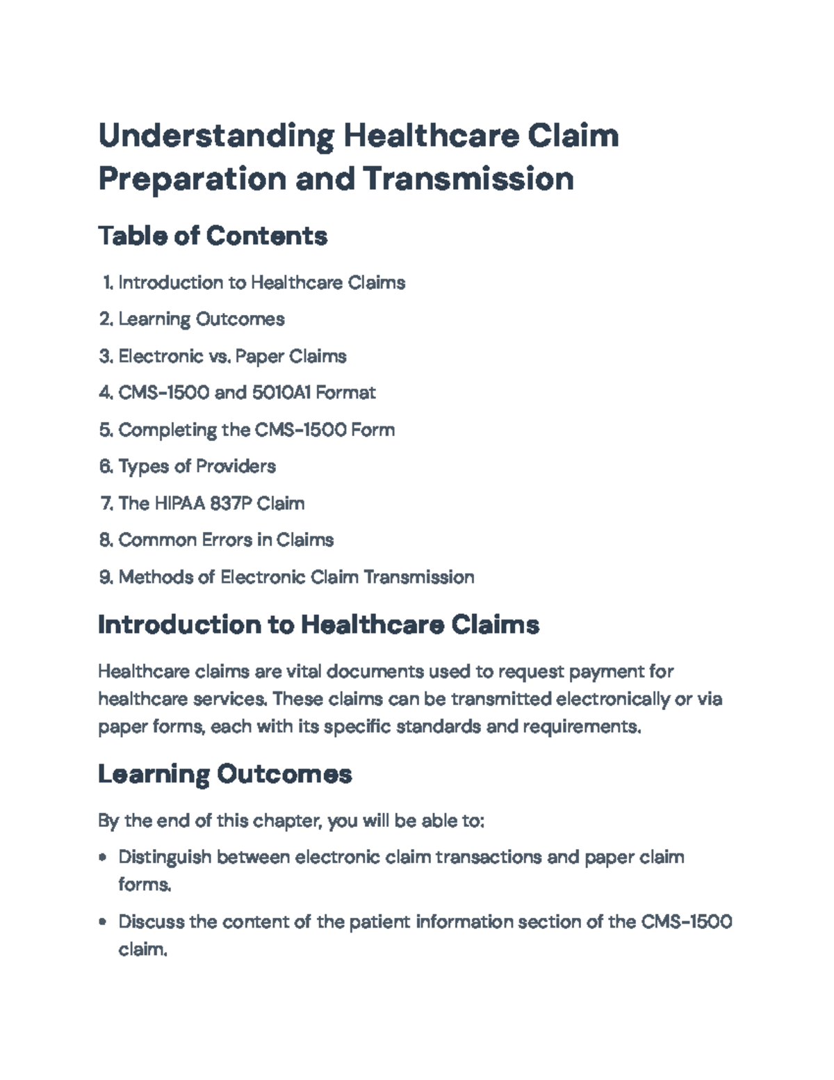 Understanding Healthcare Claims: Preparation & Transmission (HCM 101 ...