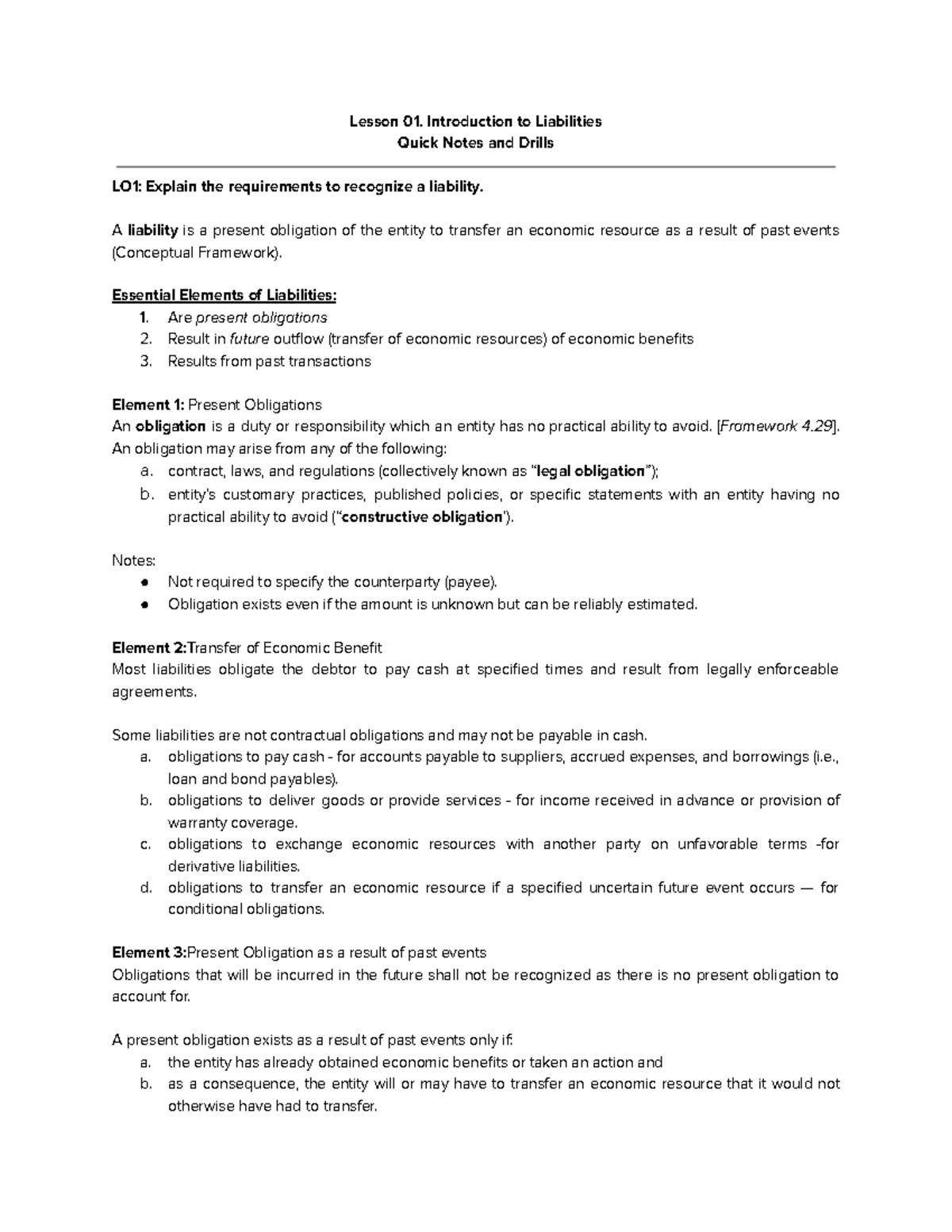 Lesson 01: Quick Notes on Liabilities and Their Classification - Studocu