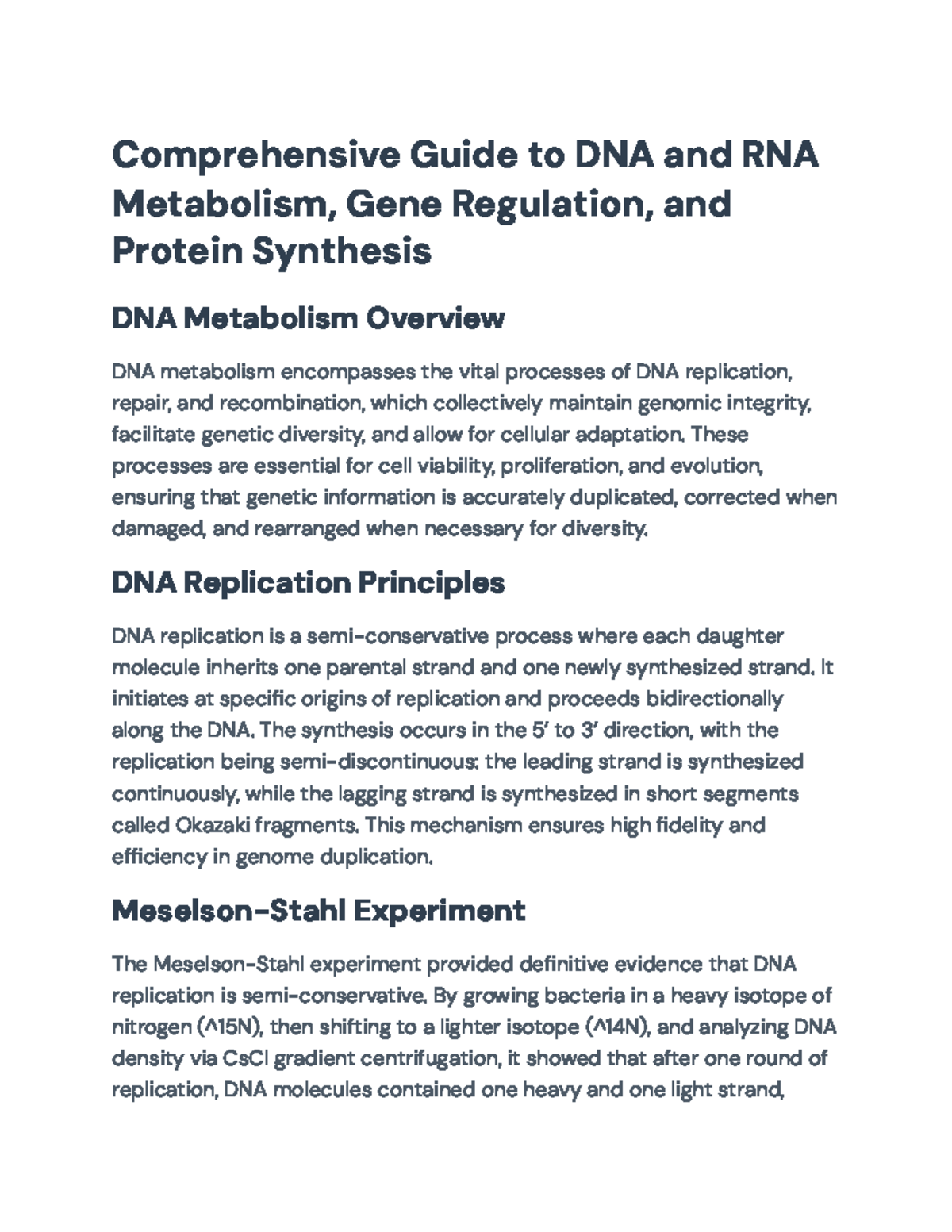 Comprehensive Study on DNA Replication, RNA Transcription, and Protein ...