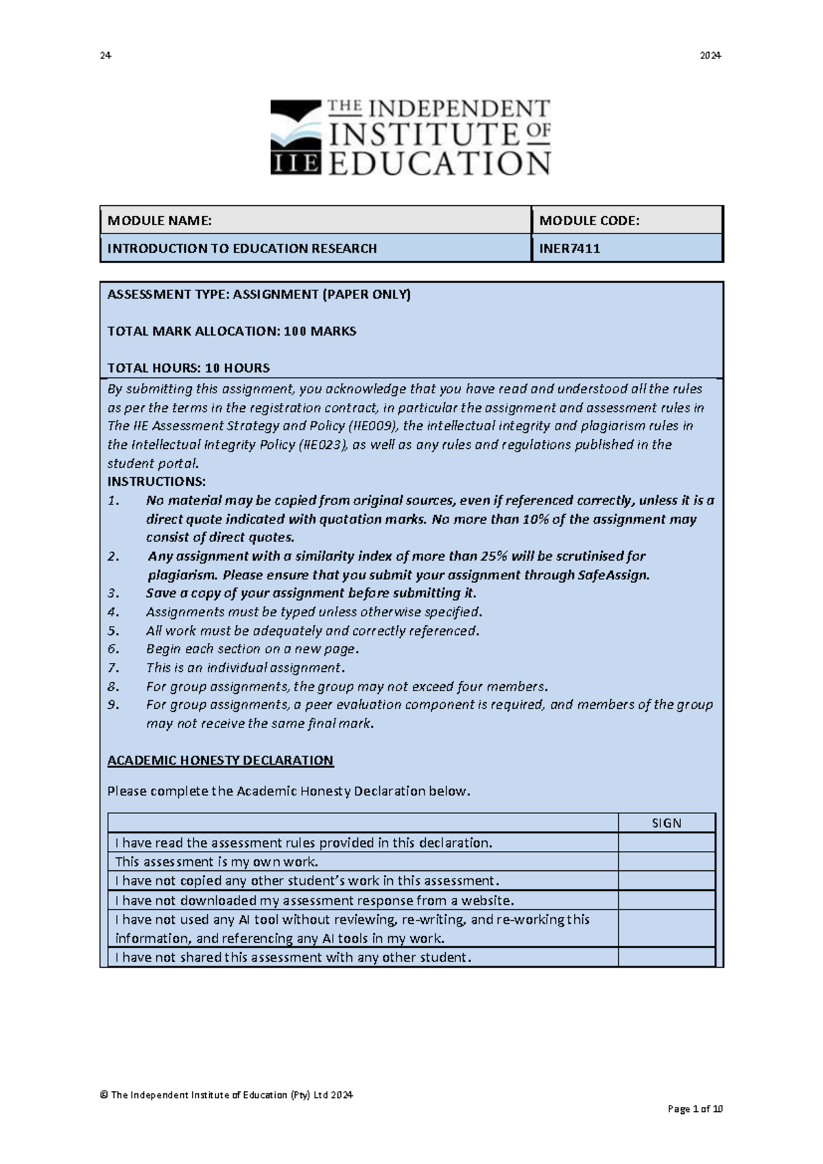 INER7411 A1 - Education Research Assignment Overview and Guidelines - Studocu