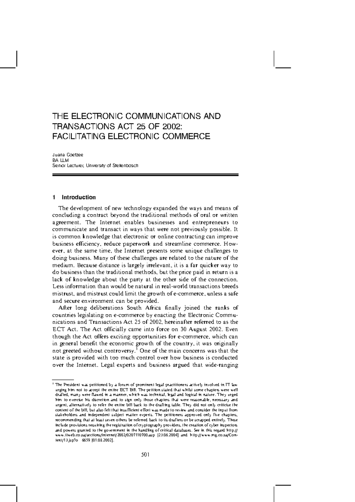 "Summary of The ECT Act 25 of 2002: Facilitating E-Commerce in SA ...