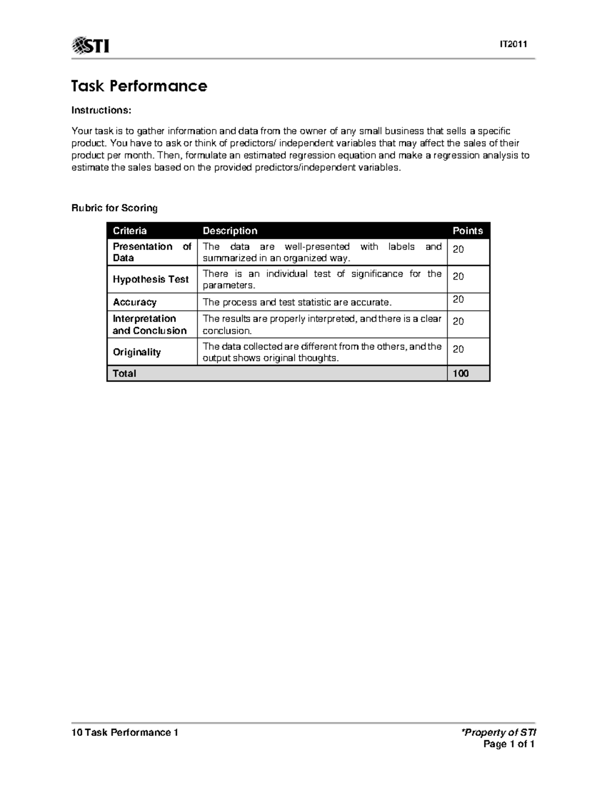 Statistical Analysis with Software application - IT 10 Task Performance ...