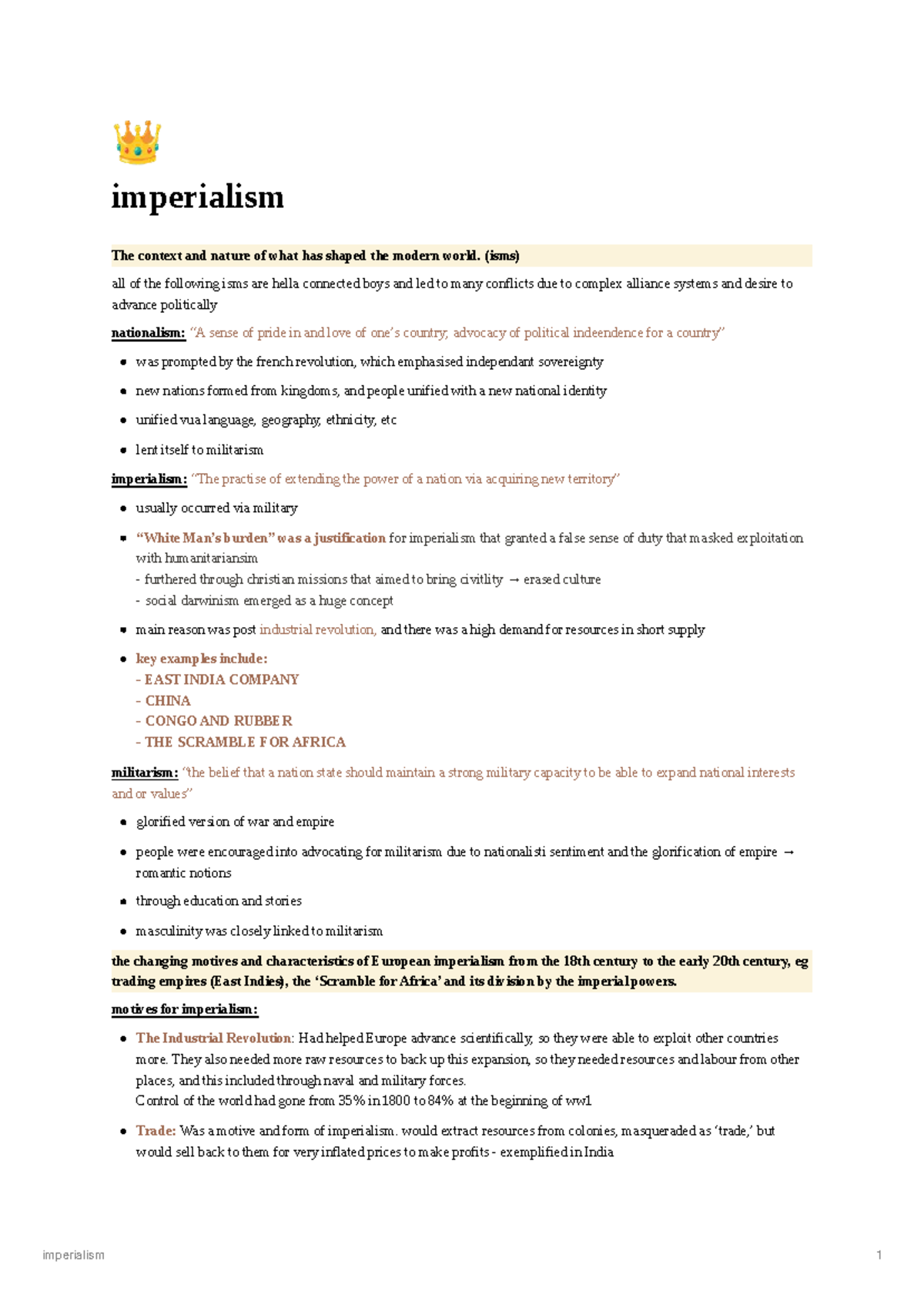 Isms Notes: Understanding Imperialism, Nationalism, and Militarism ...