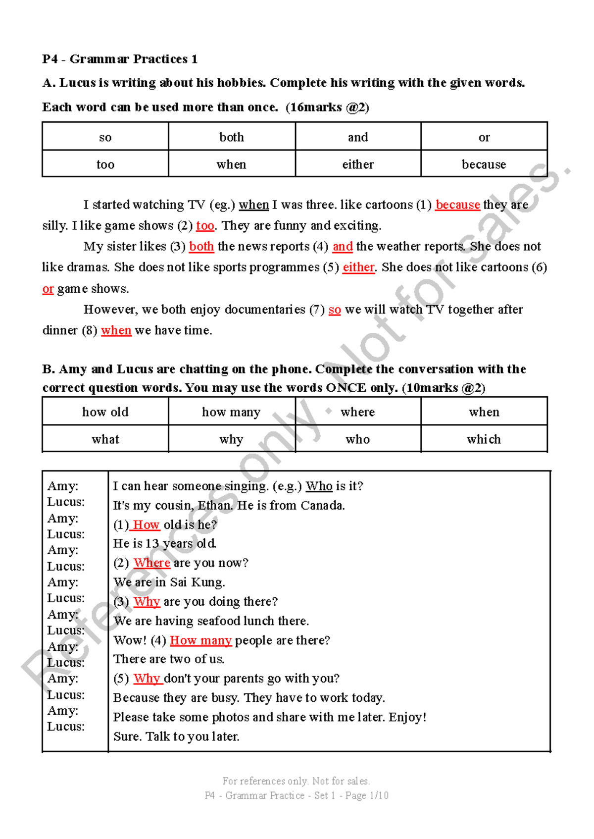 P4 Grammar Practices Set 1 - Answer Key - Studocu