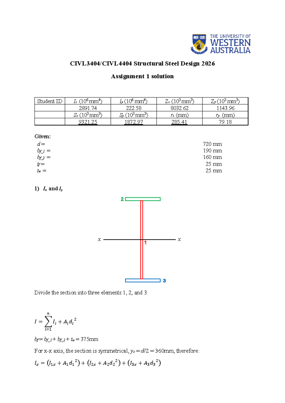 Structural Steel Design 2026: Assignment 1 Solution Analysis - Studocu