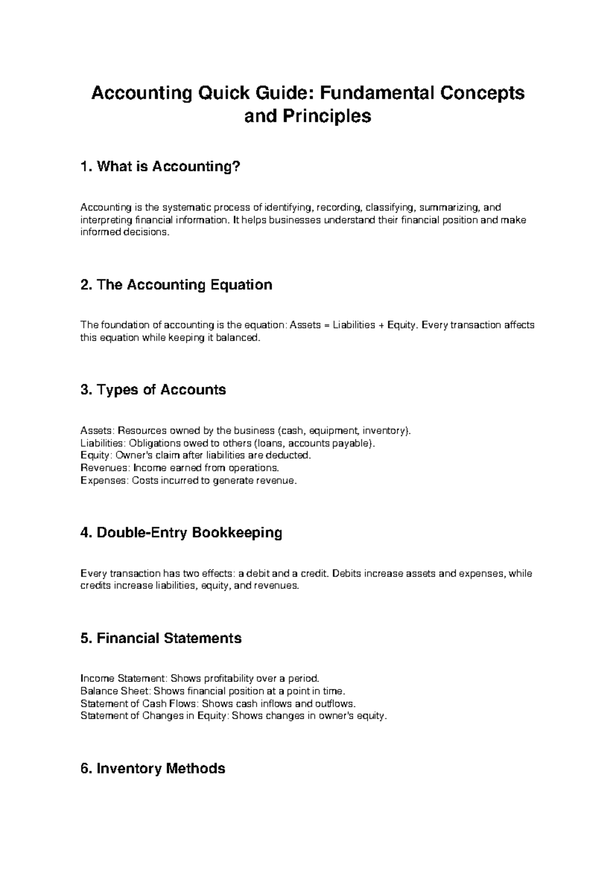 ACC 101: Quick Guide to Fundamental Accounting Concepts - Studocu