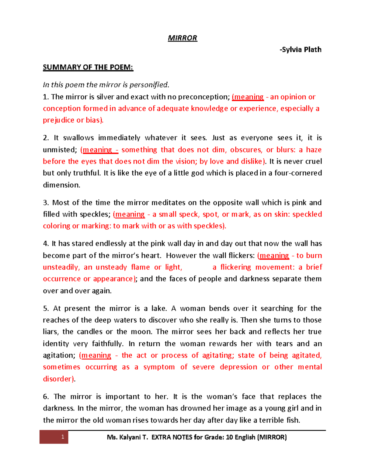 SYL 101: Mirror Poem Analysis and Interpretation Notes - Studocu