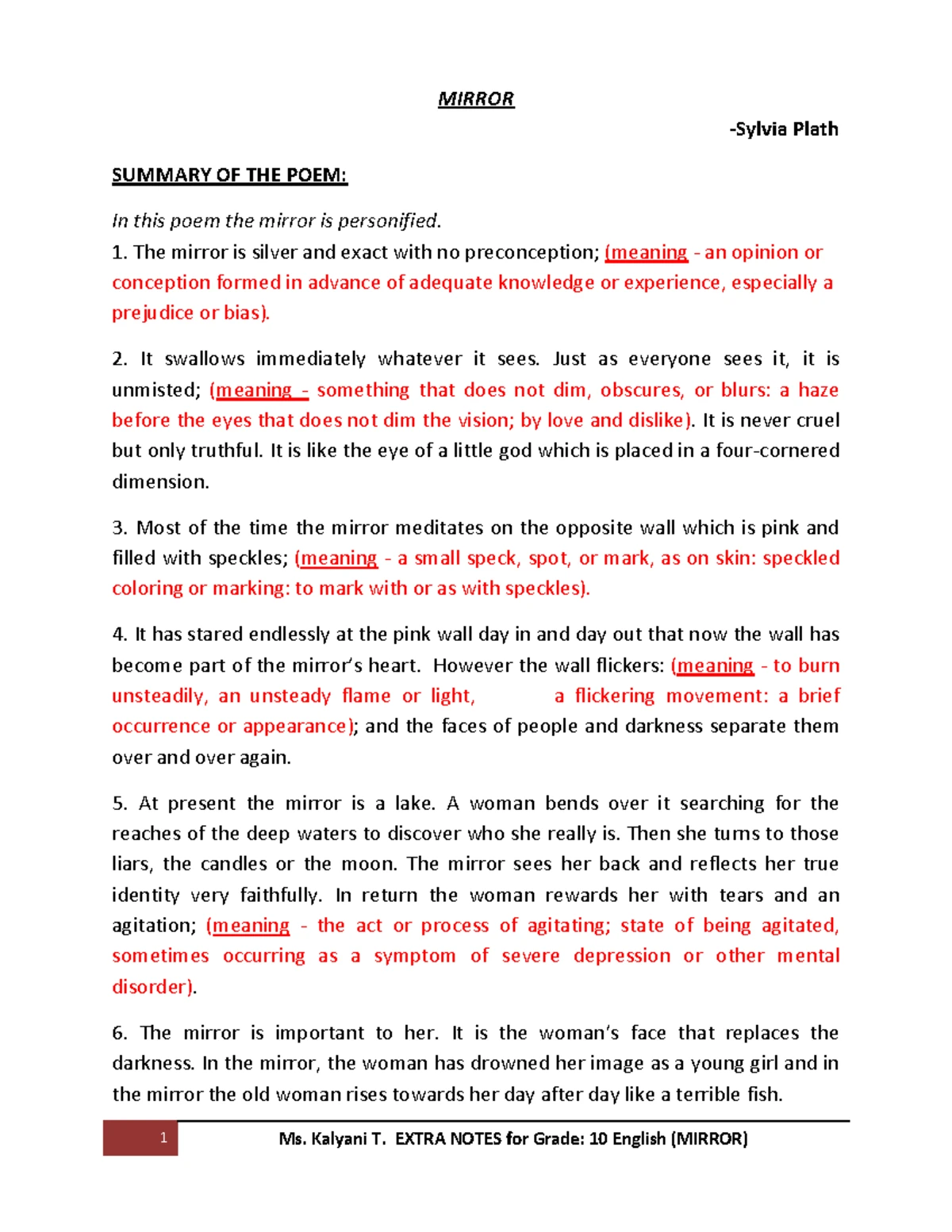 Term 1 Poetry Questions & Analysis - A Sleeping Black Boy, Mirror ...