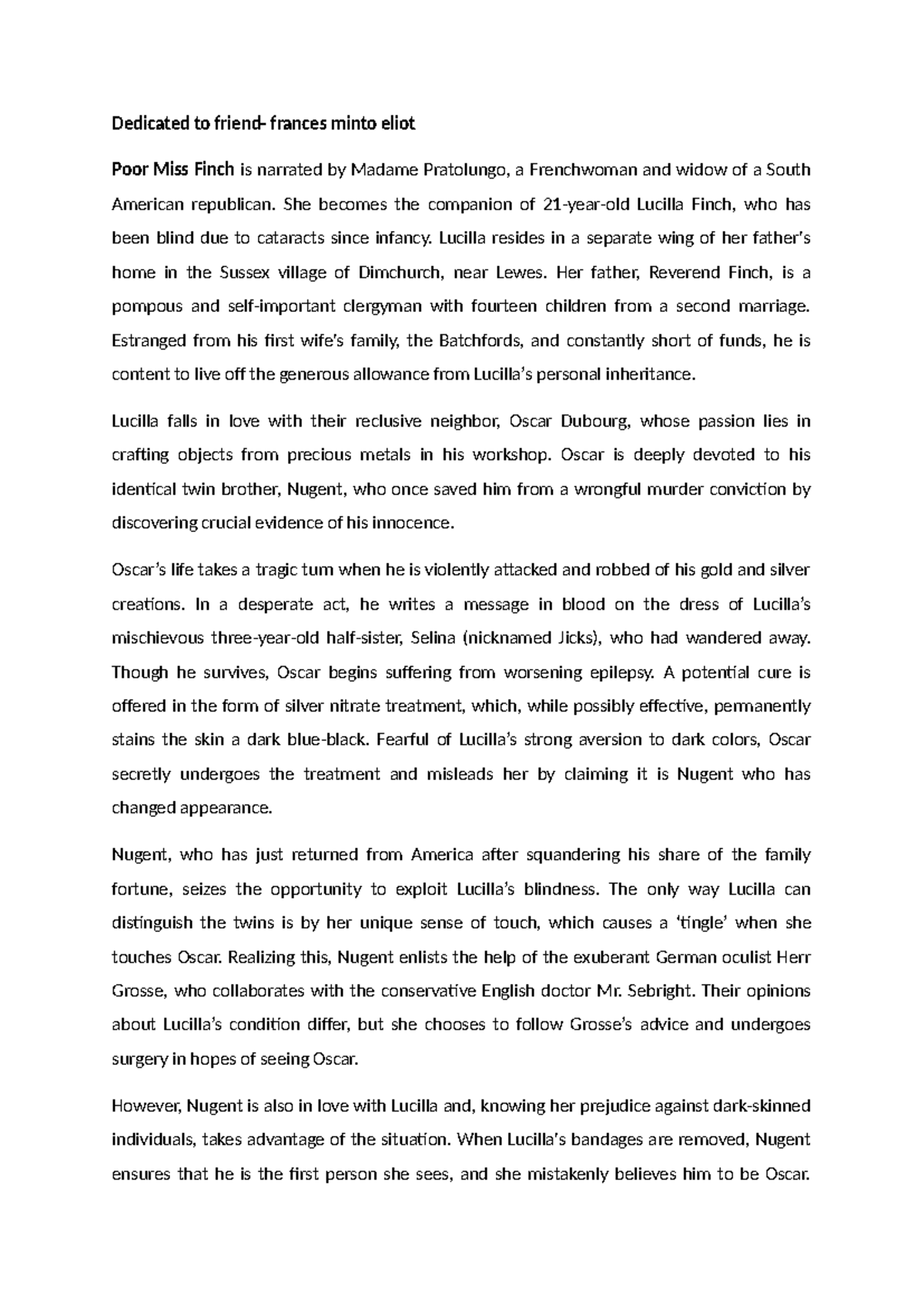 Poor Miss Finch (ENG 101) - A Critical Analysis of Disability and ...