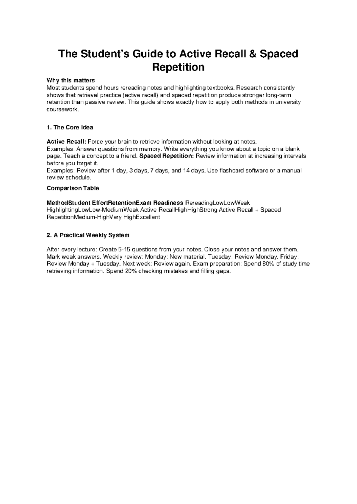 Active Recall & Spaced Repetition Study Guide (Studocu Premium) - Studocu