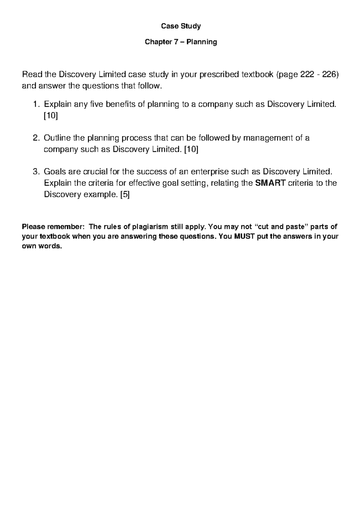 Case Study CH7: Planning Insights from Discovery Limited - Studocu