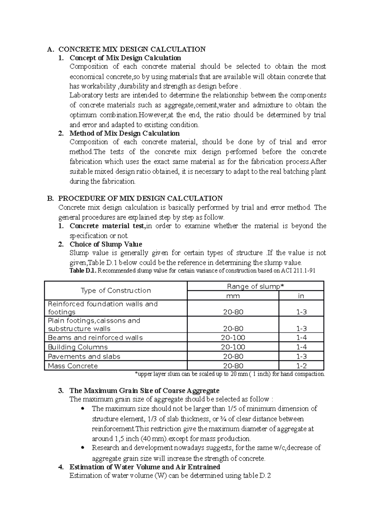 259310936 Concrete Mix Design Calculation - A. CONCRETE MIX DESIGN ...