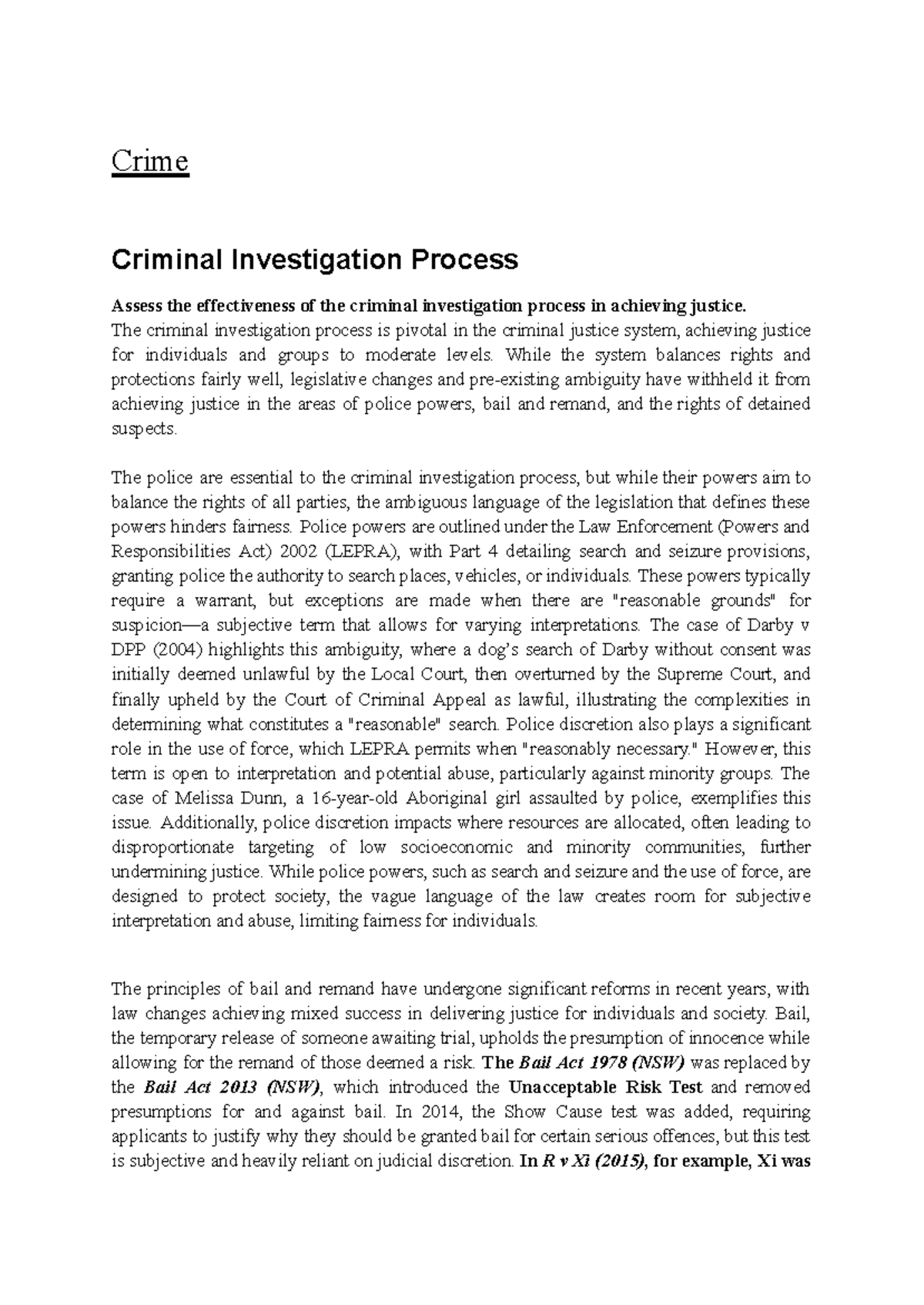 HSC Crime Essay Plans: Assessing the Criminal Investigation Process ...