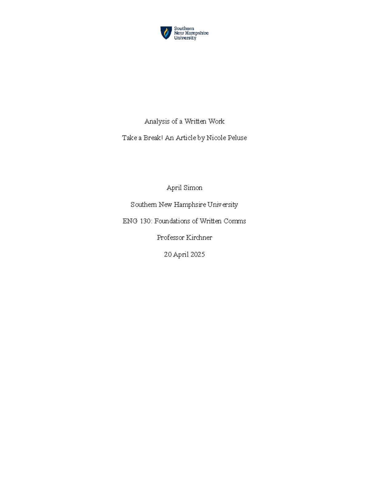 ENG 130: Final Project Analysis of "Take a Break!" by Nicole Peluse ...