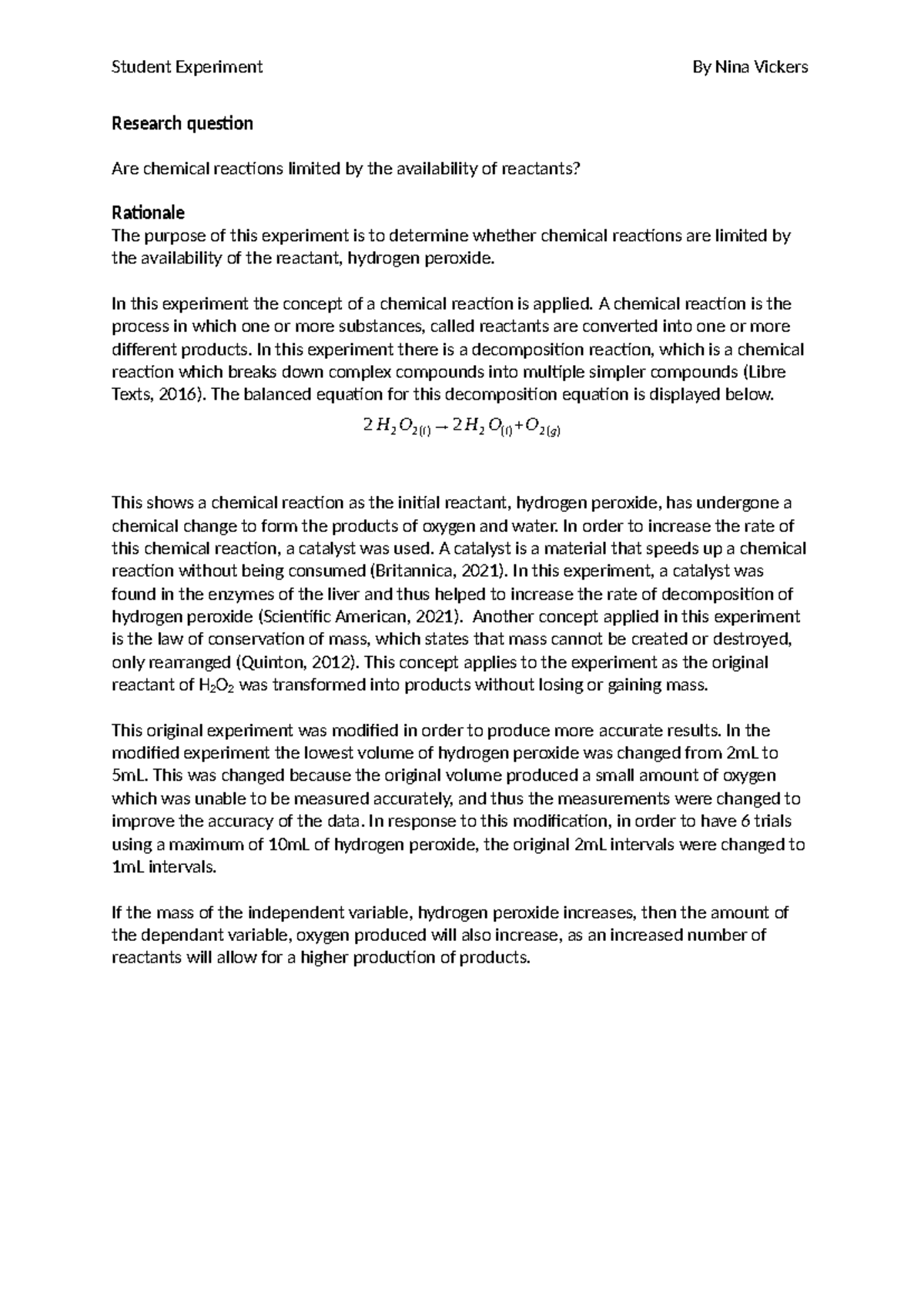 Science Report: Investigating Reactant Availability in Chemical ...