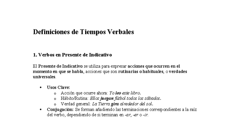 Definiciones de Tiempos Verbales: Presente, Condicional y Pretérito ...
