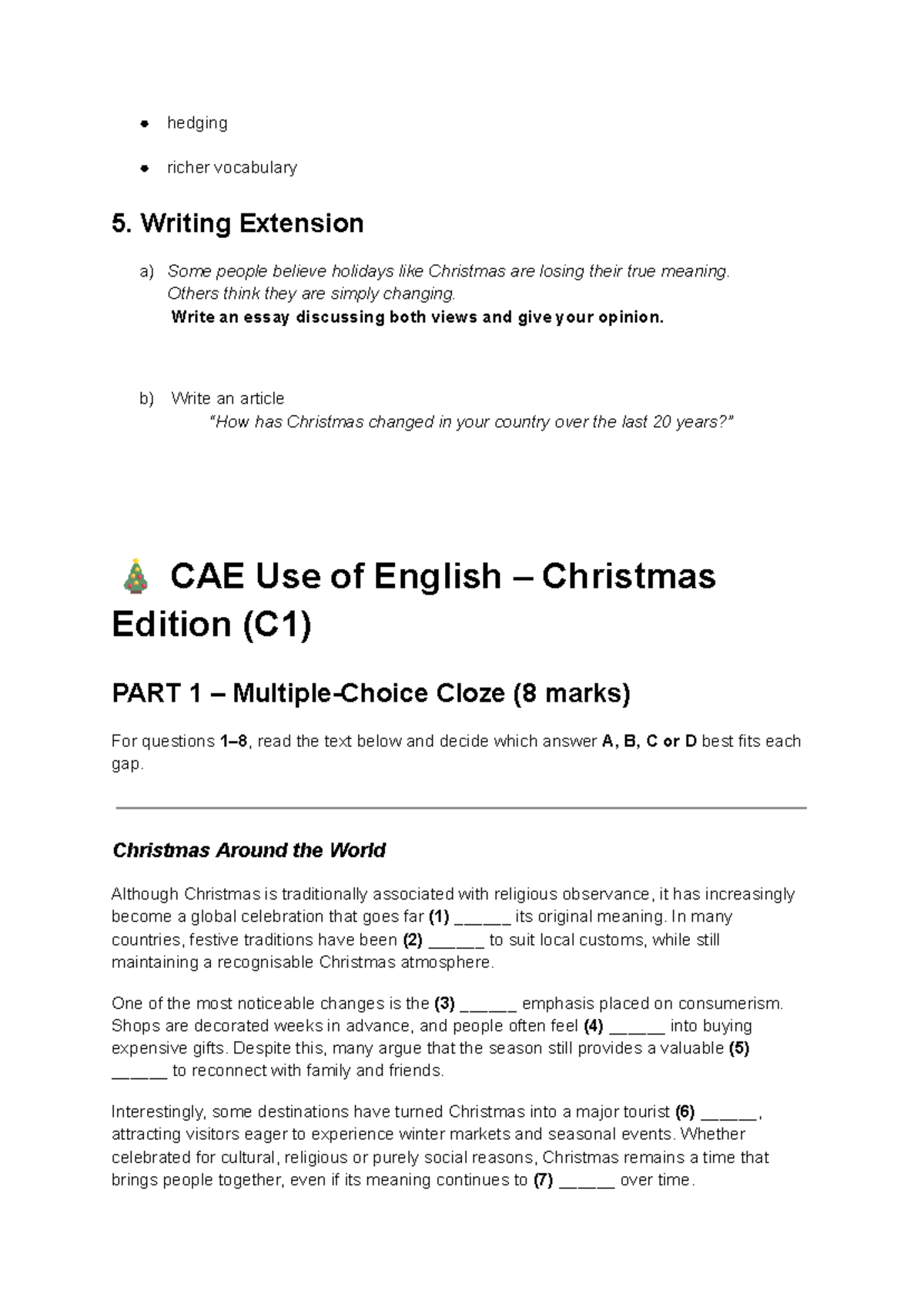 Christmas Theme CAE Essay: Examining Changing Traditions - Studocu