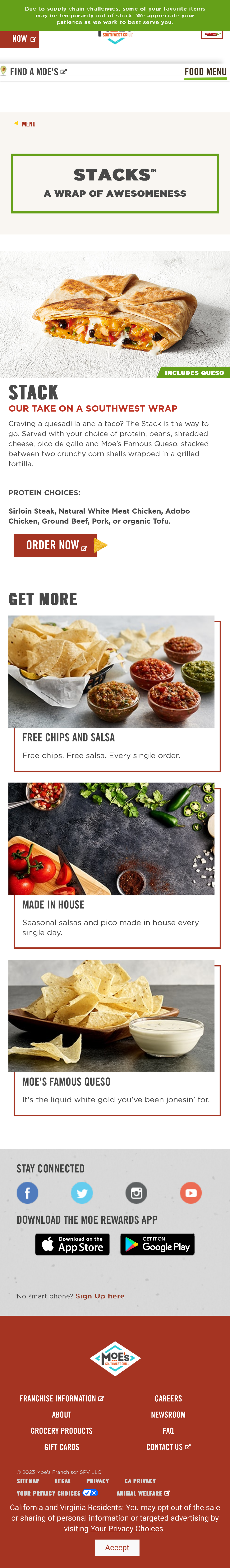 Mexican Wraps Mexican Flatbreads Moe’s Stacks - indicates link opens an ...