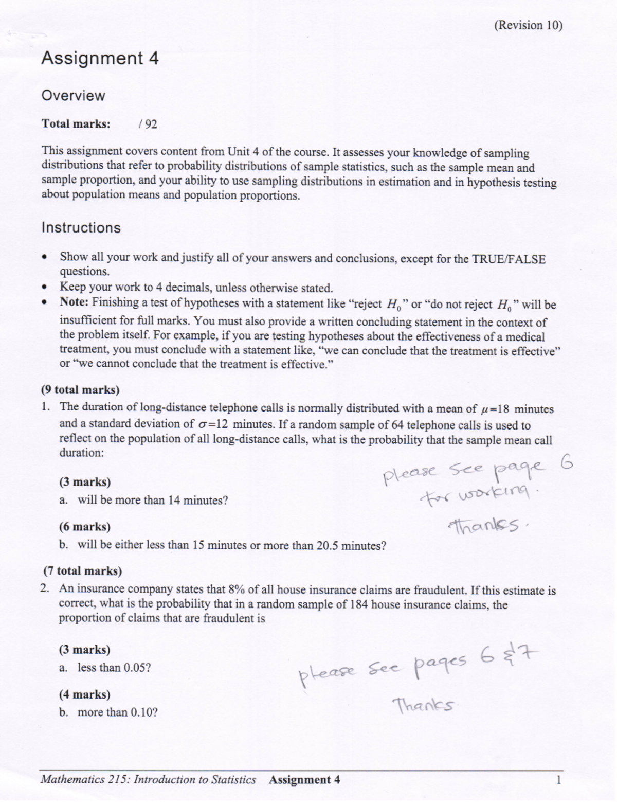 MATH 215 Assignment 4 Athabasca - Math 215 - Studocu